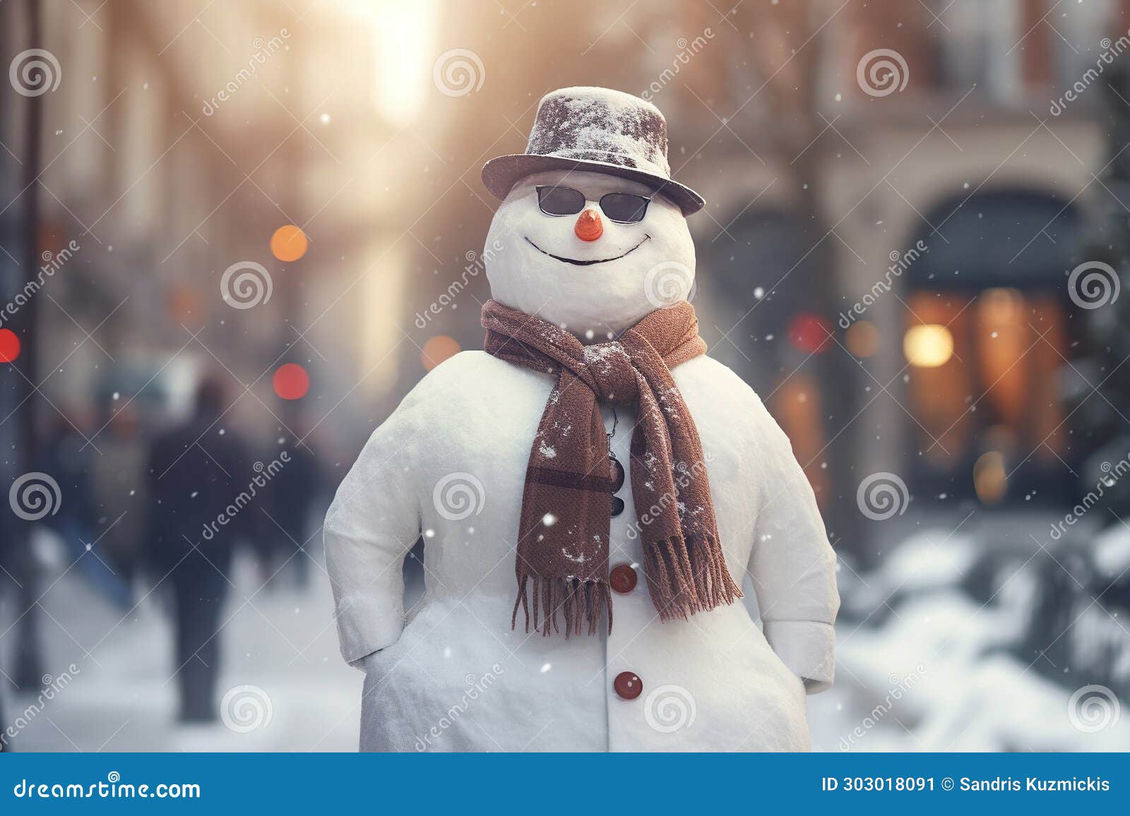 Funny Smiling Snowman on Street. Generative AI Stock Illustration ...