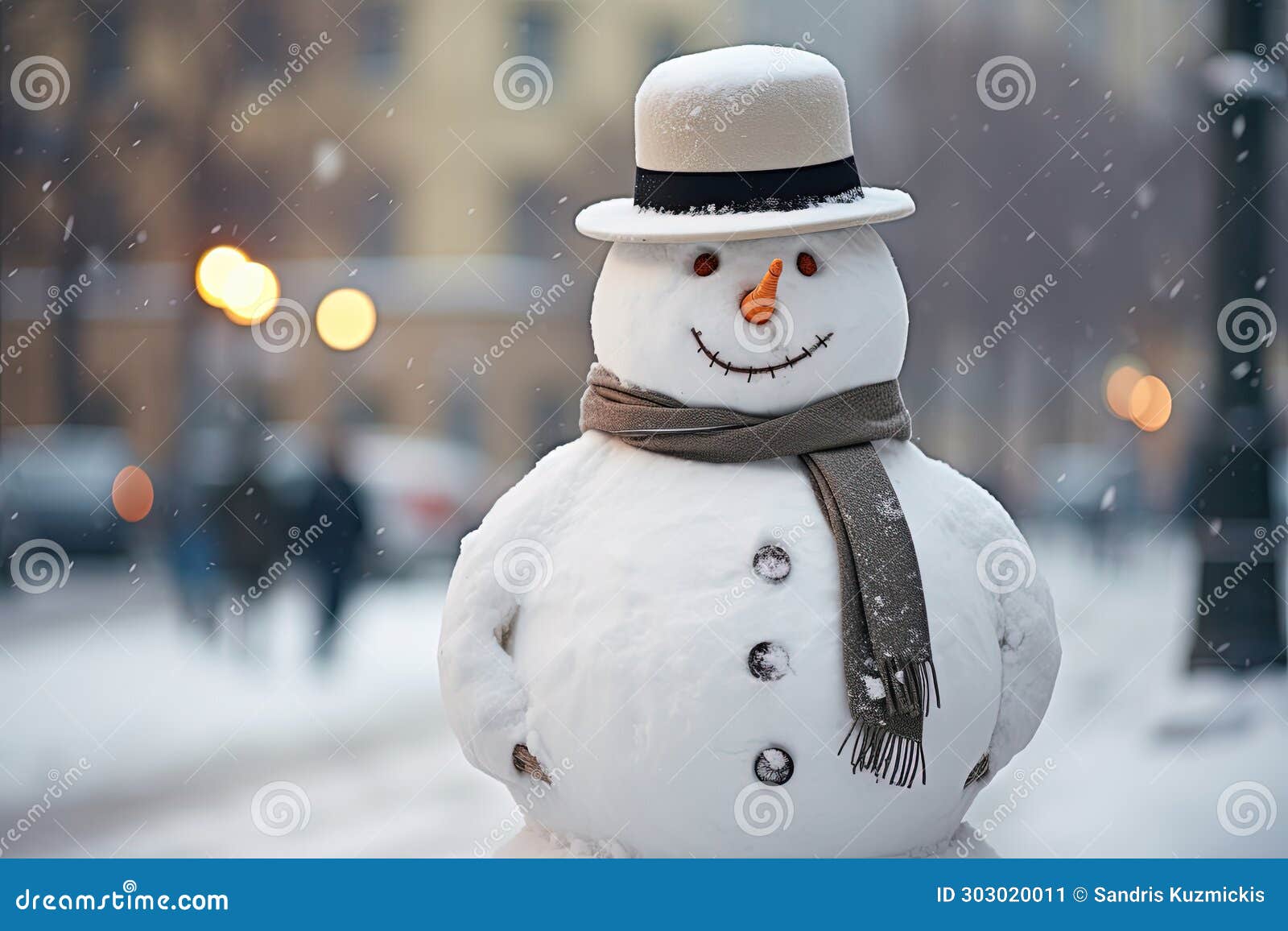 Funny Smiling Snowman on Street. Generative AI Stock Illustration ...