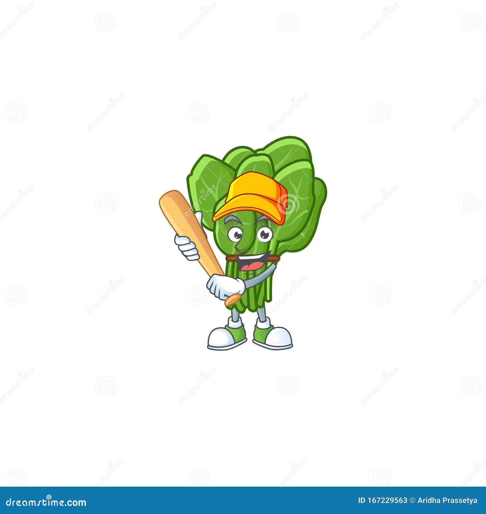 Funny Smiling Spinach Cartoon Mascot with Baseball Stock Vector ...
