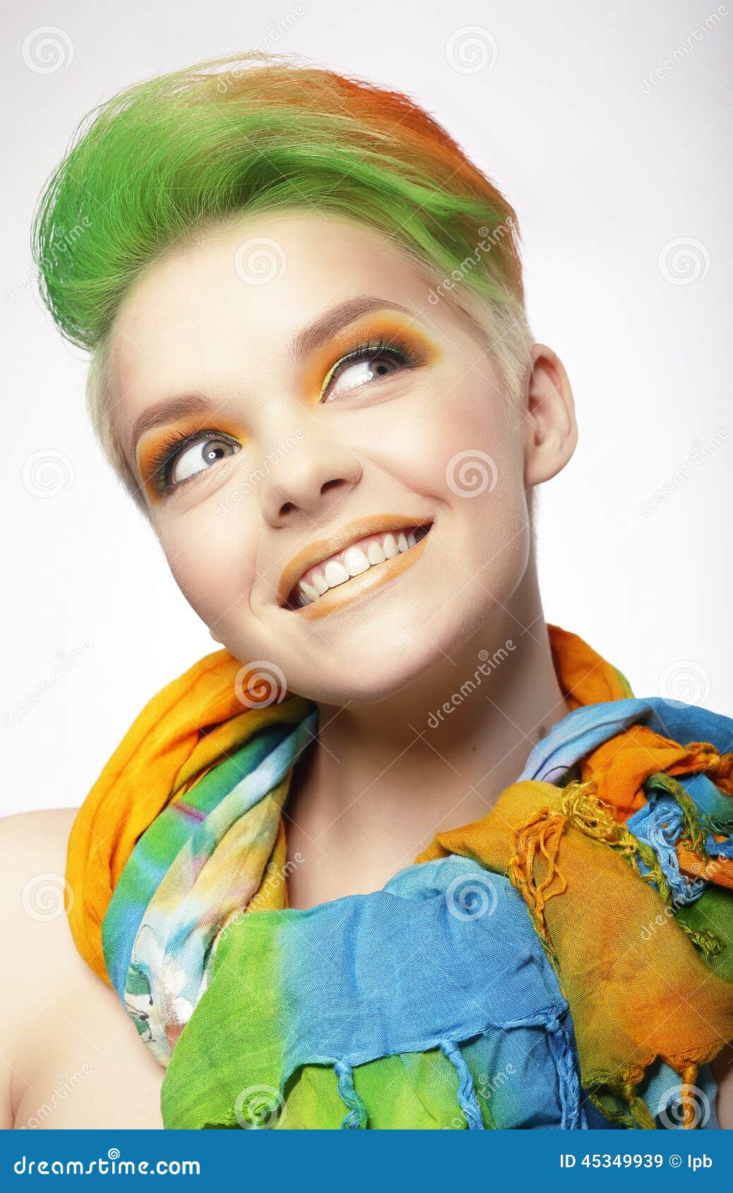 Funny Smiling Woman with Colored Hairs Looking Up Stock Image - Image ...