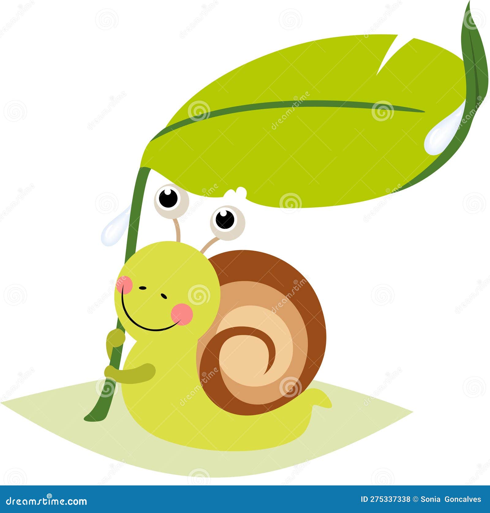 Funny Snail Sheltering from Rain Under Green Leaf Stock Vector ...