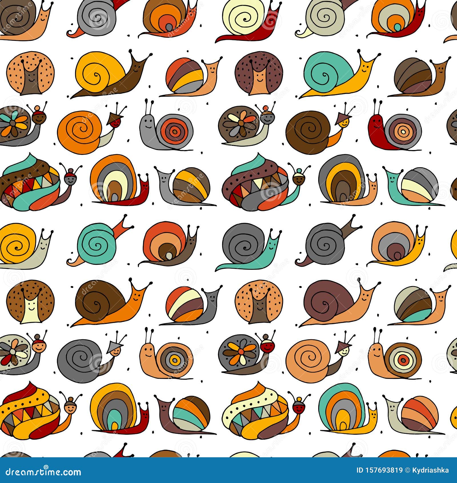 Funny Snails, Seamless Pattern for Your Design Stock Vector ...