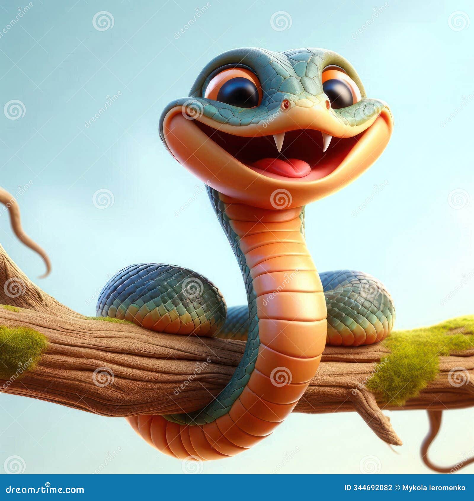 Funny Snake on a Branch with a Cute Smile. Stock Photo - Image of ...