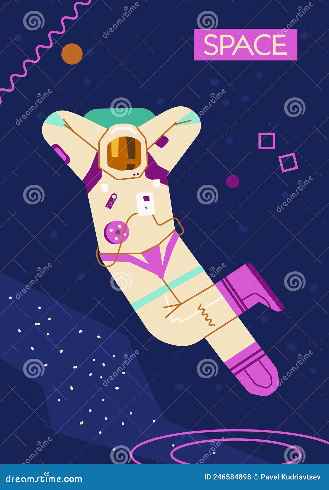 Funny Spaceman Relaxing in Zero Gravity in Outer Space, Poster Template ...