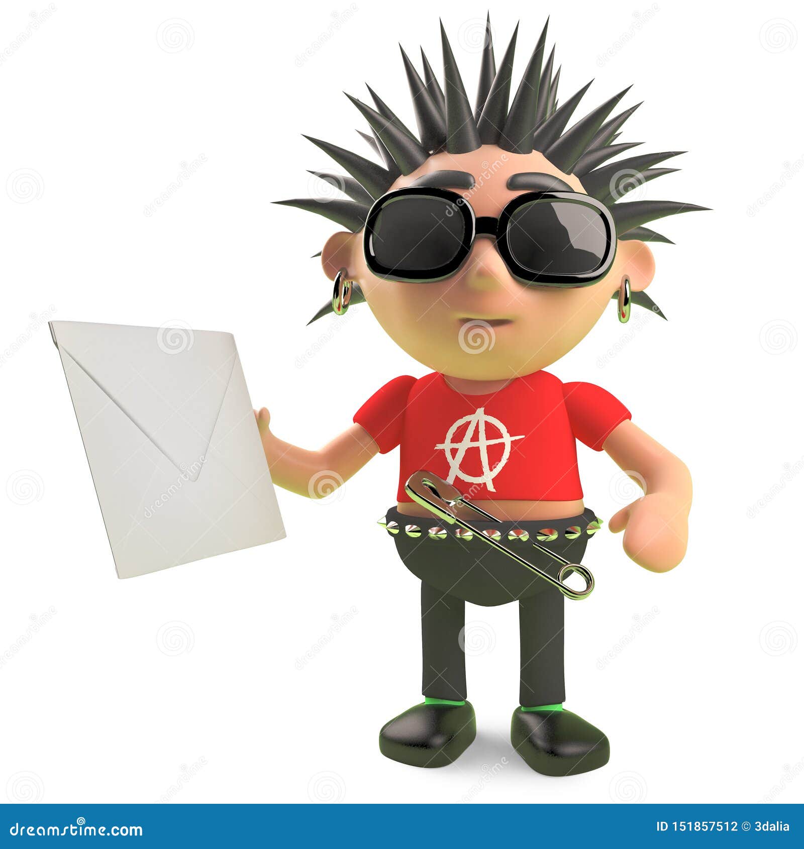 Funny Spiky Punk Rocker Holding an Envelope, 3d Illustration Stock ...