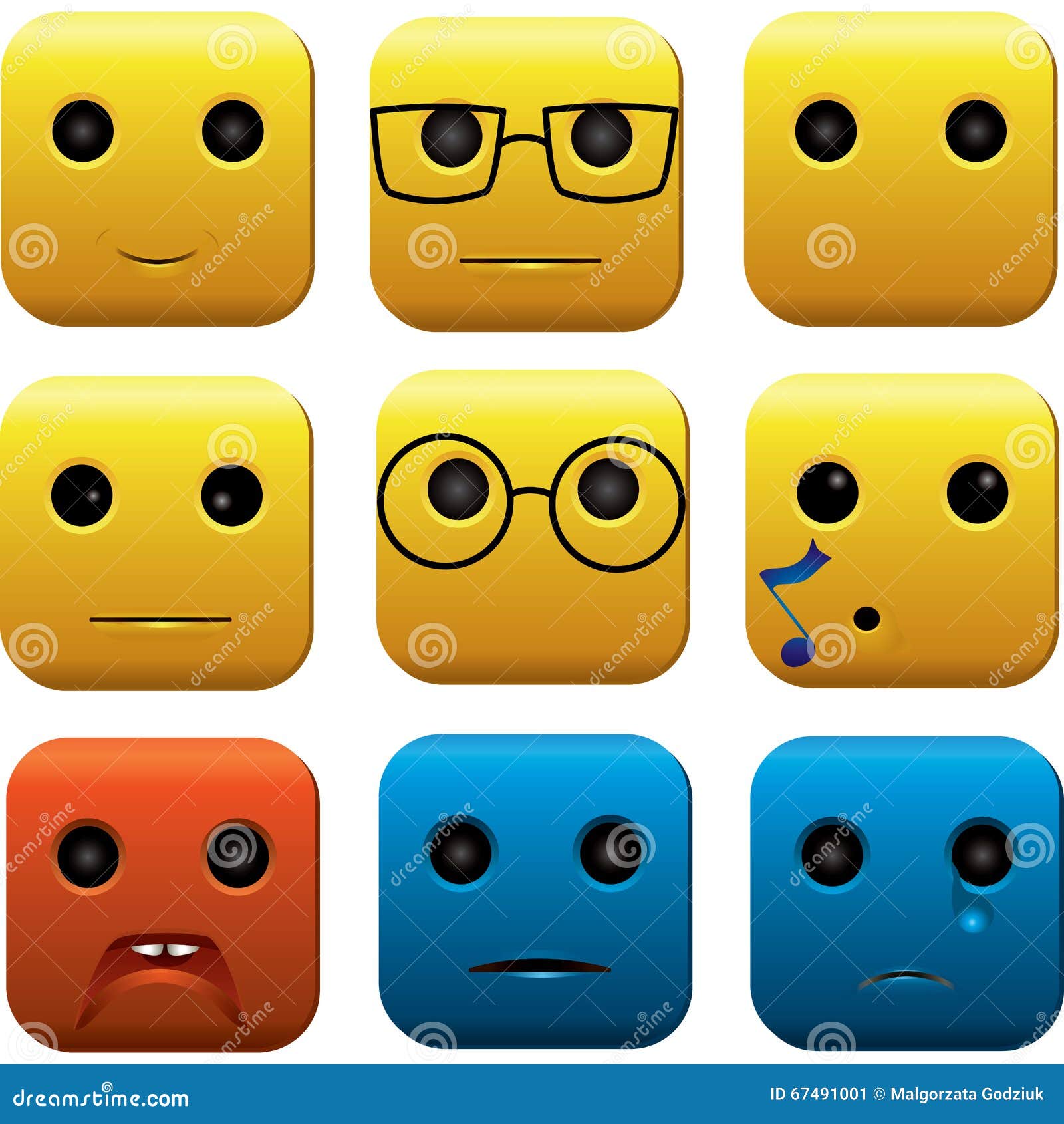 Funny Square Emoticons Vector Set Stock Illustration - Illustration of ...