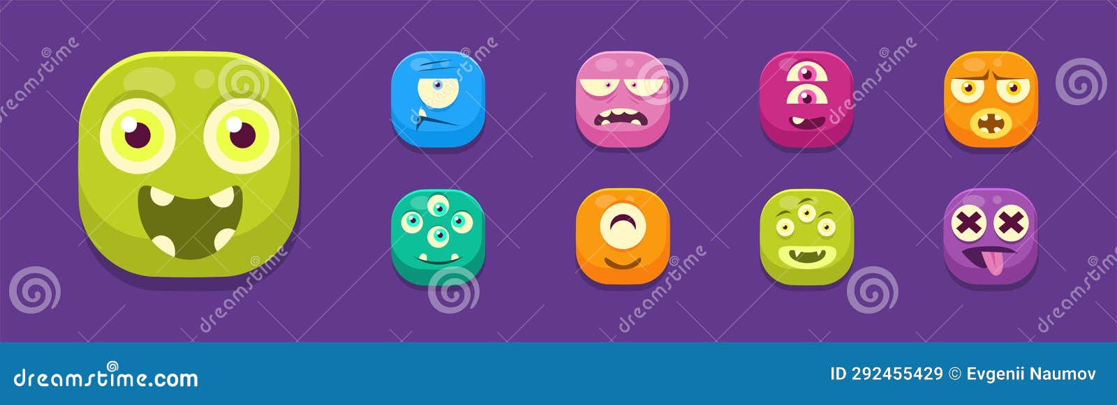 Funny Square Face Character with Emotion Icon Vector Set Stock ...