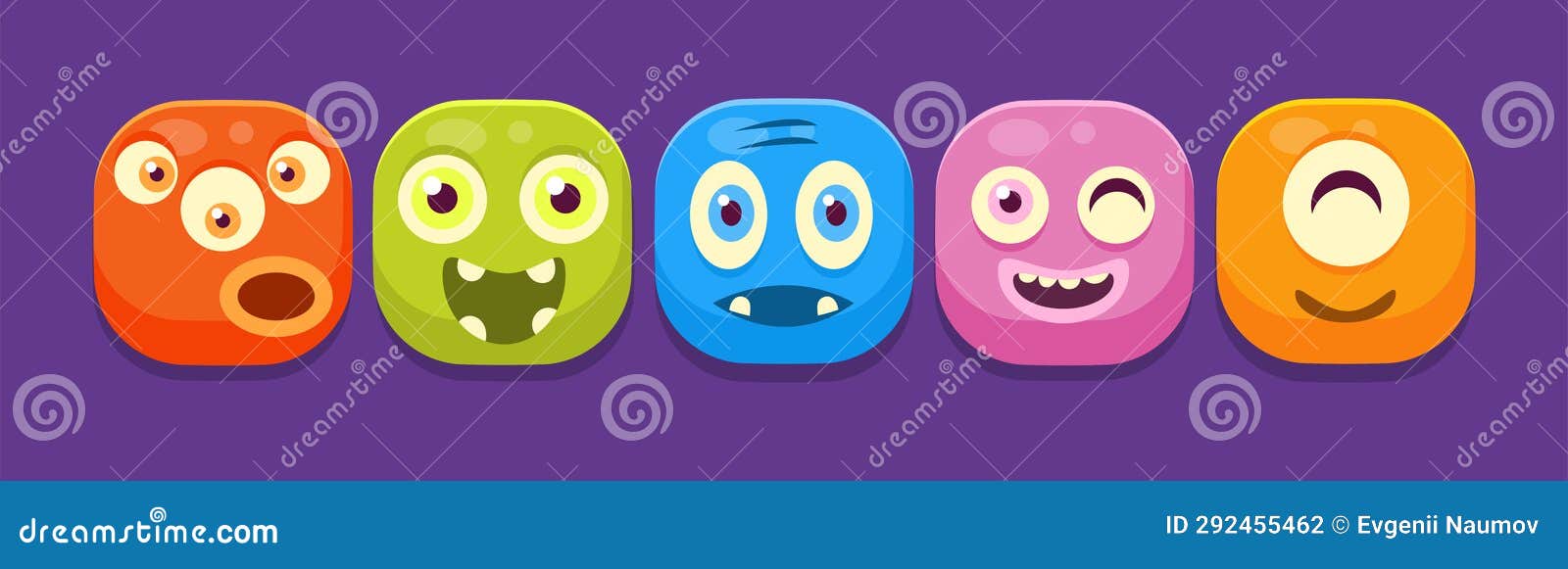Funny Square Face Character with Emotion Icon Vector Set Stock Vector ...