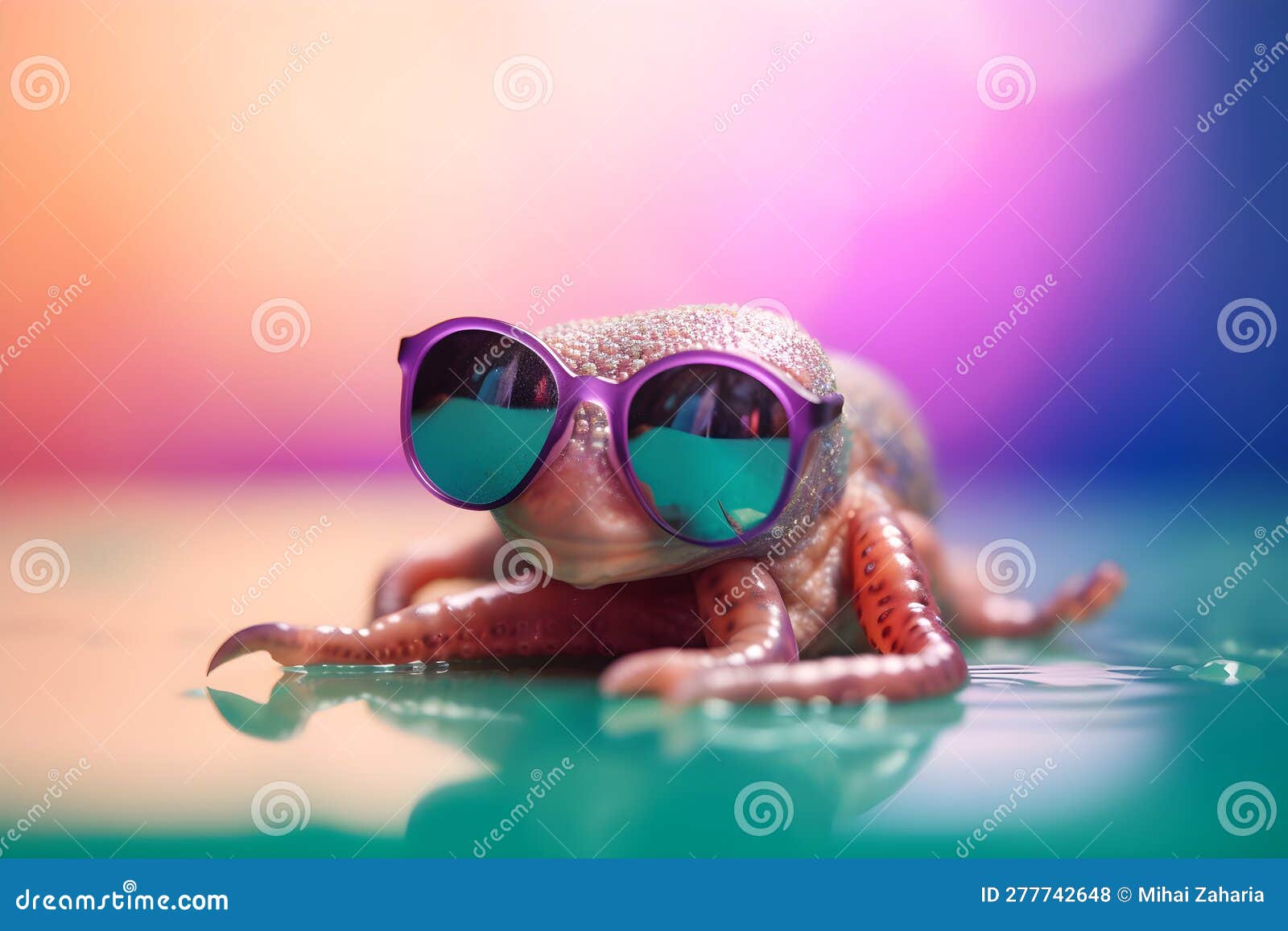 Funny Squid Wearing Sunglasses in Studio with a Colorful and Bright ...