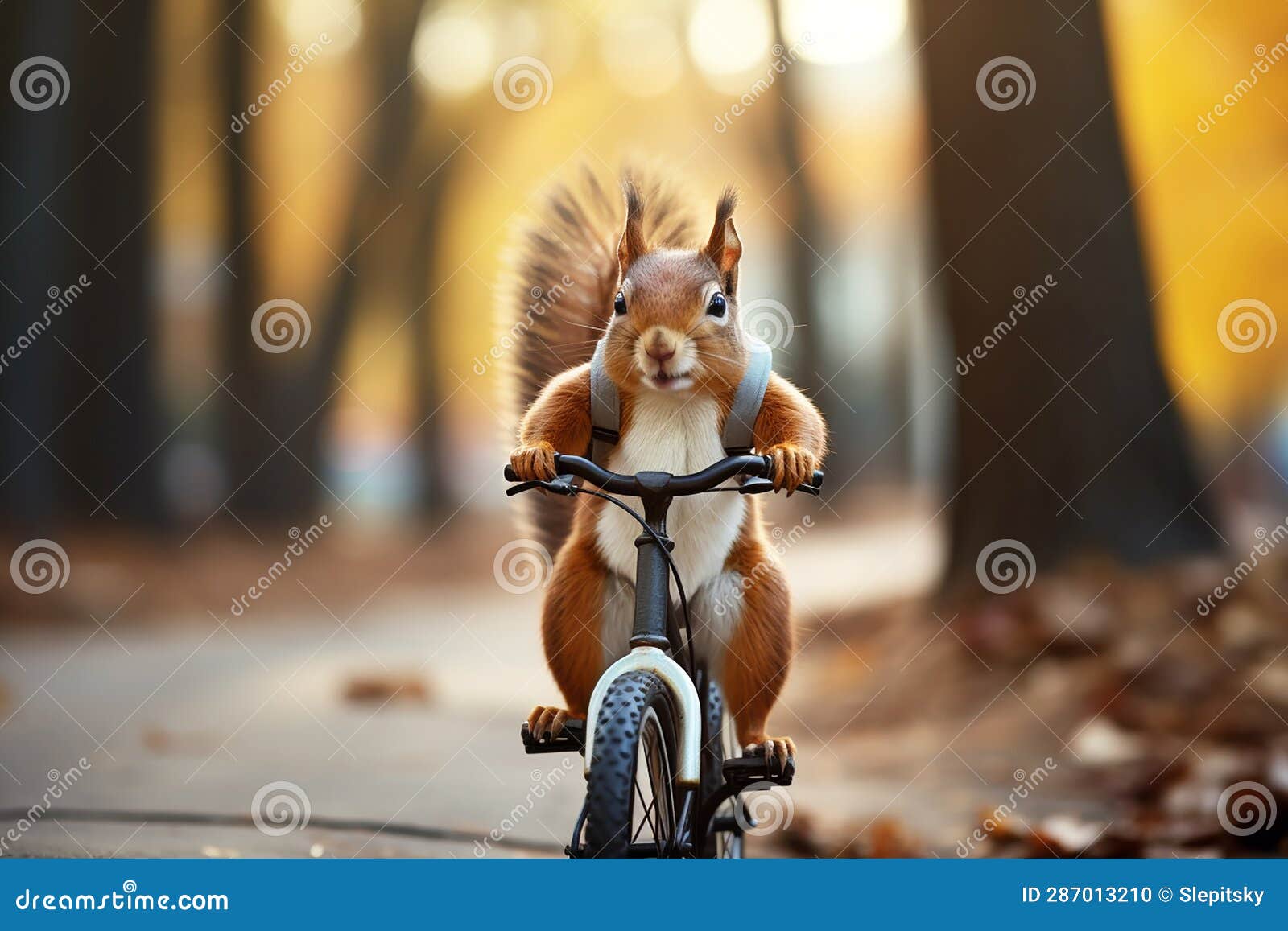 Funny Squirrel with Backpack Riding a Bicycle Stock Illustration ...
