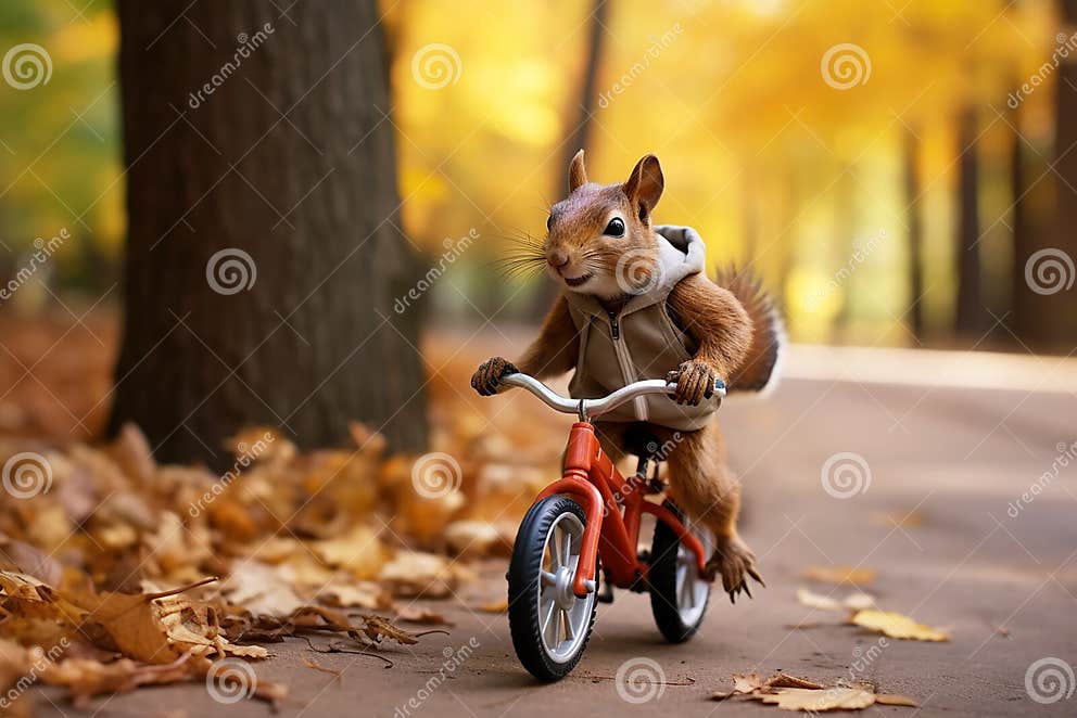 Funny Squirrel with Backpack Riding a Bicycle Stock Illustration ...