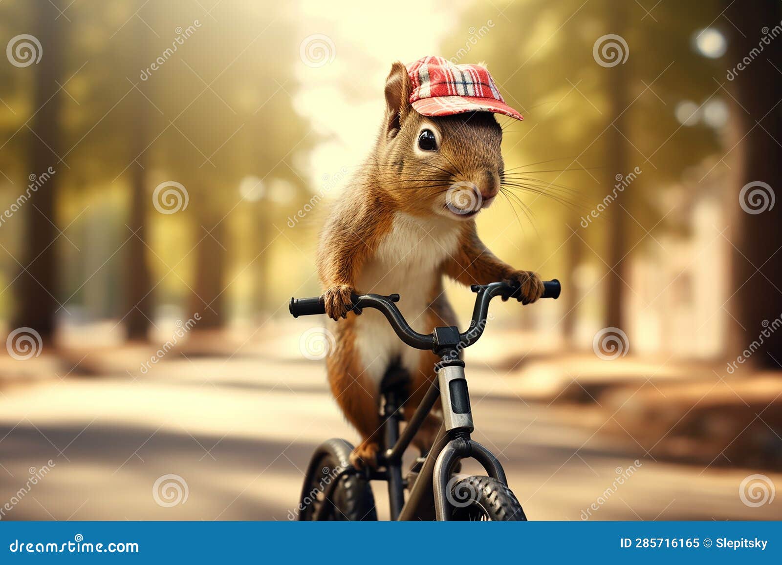 Funny Squirrel in a Cap Riding a Bicycle. Generative AI Stock ...