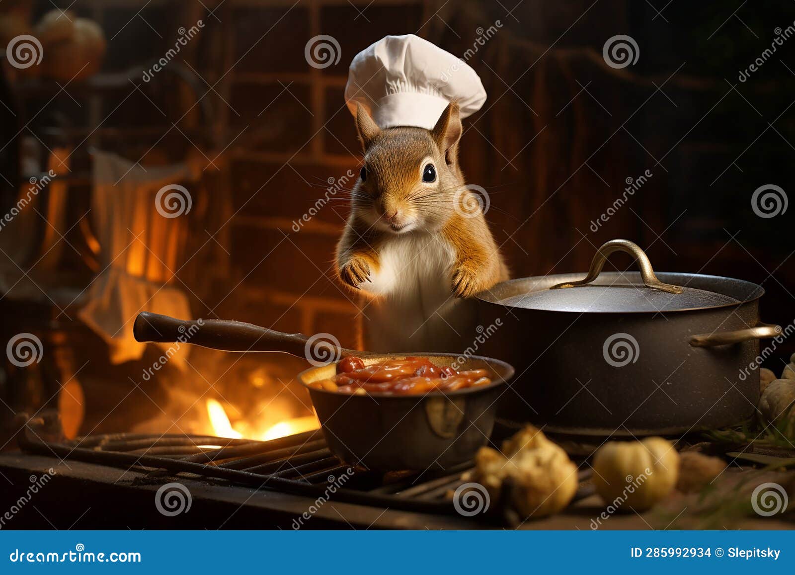 Funny Squirrel with a Chef S Cap Cooking Dinner. Generative AI Stock ...