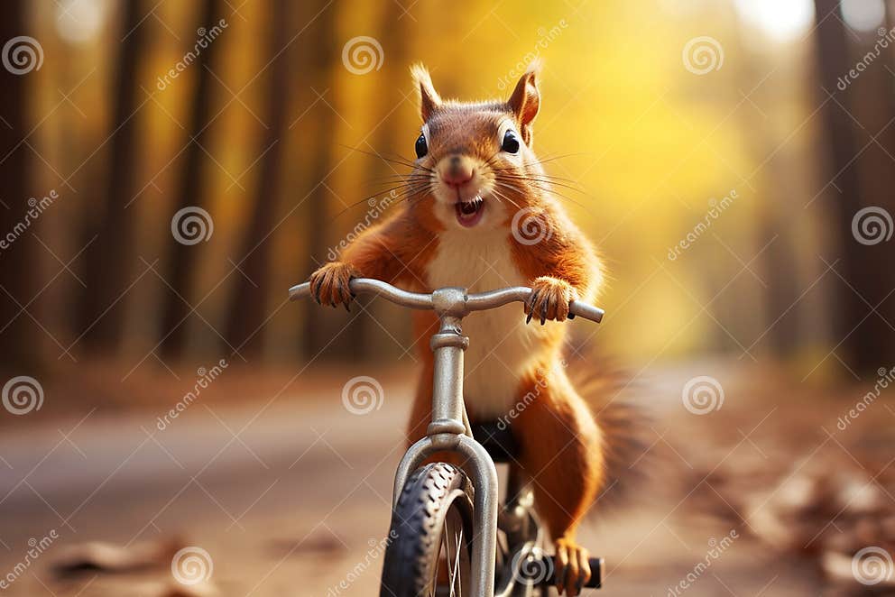 Funny Squirrel Riding a Bicycle Stock Photo - Image of active ...
