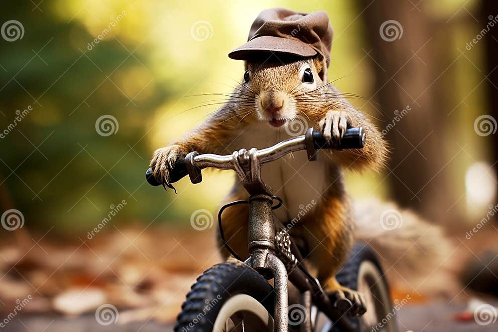 Funny Squirrel Riding a Bicycle Stock Photo - Image of cycle, squirrel ...