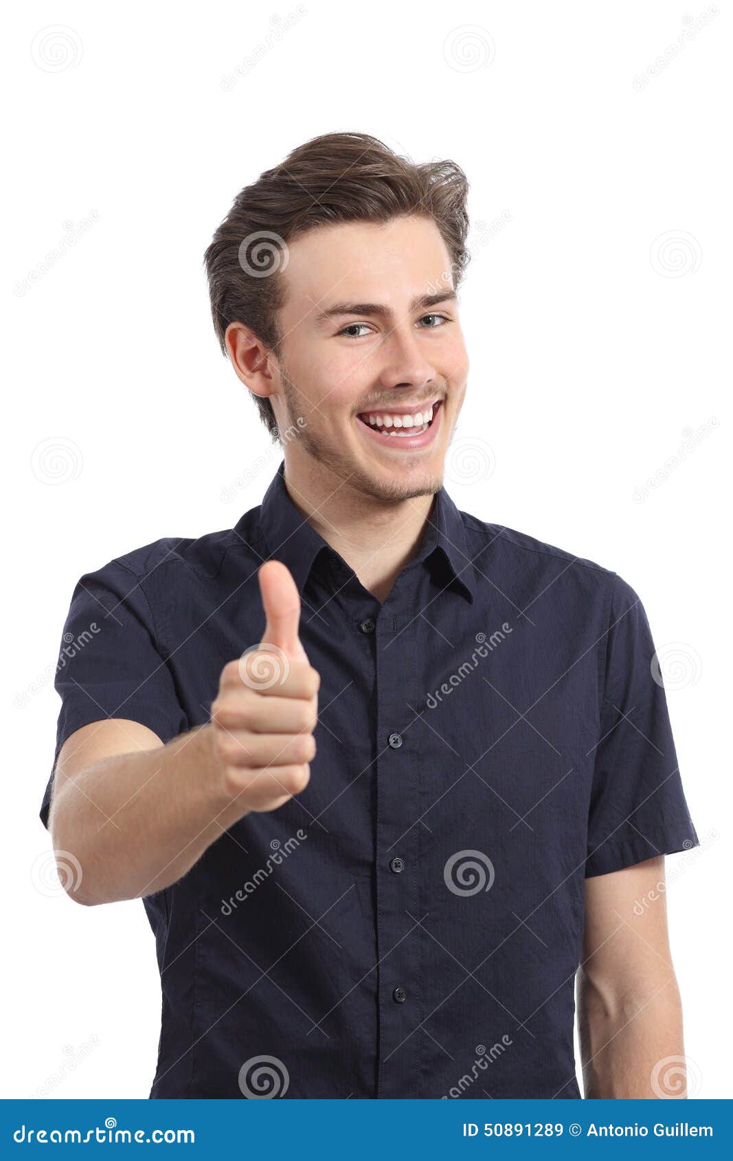 Funny Standing Happy Man Gesturing Thumbs Up Stock Image - Image of ...