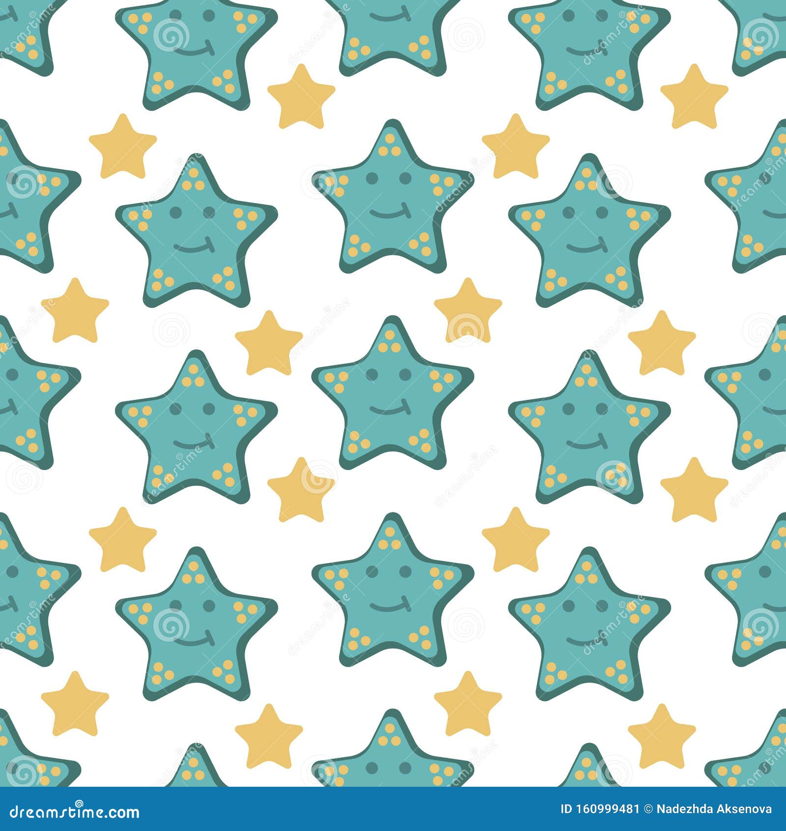 Funny Starfish Kawaii. Vector Seamless Pattern Stock Illustration ...