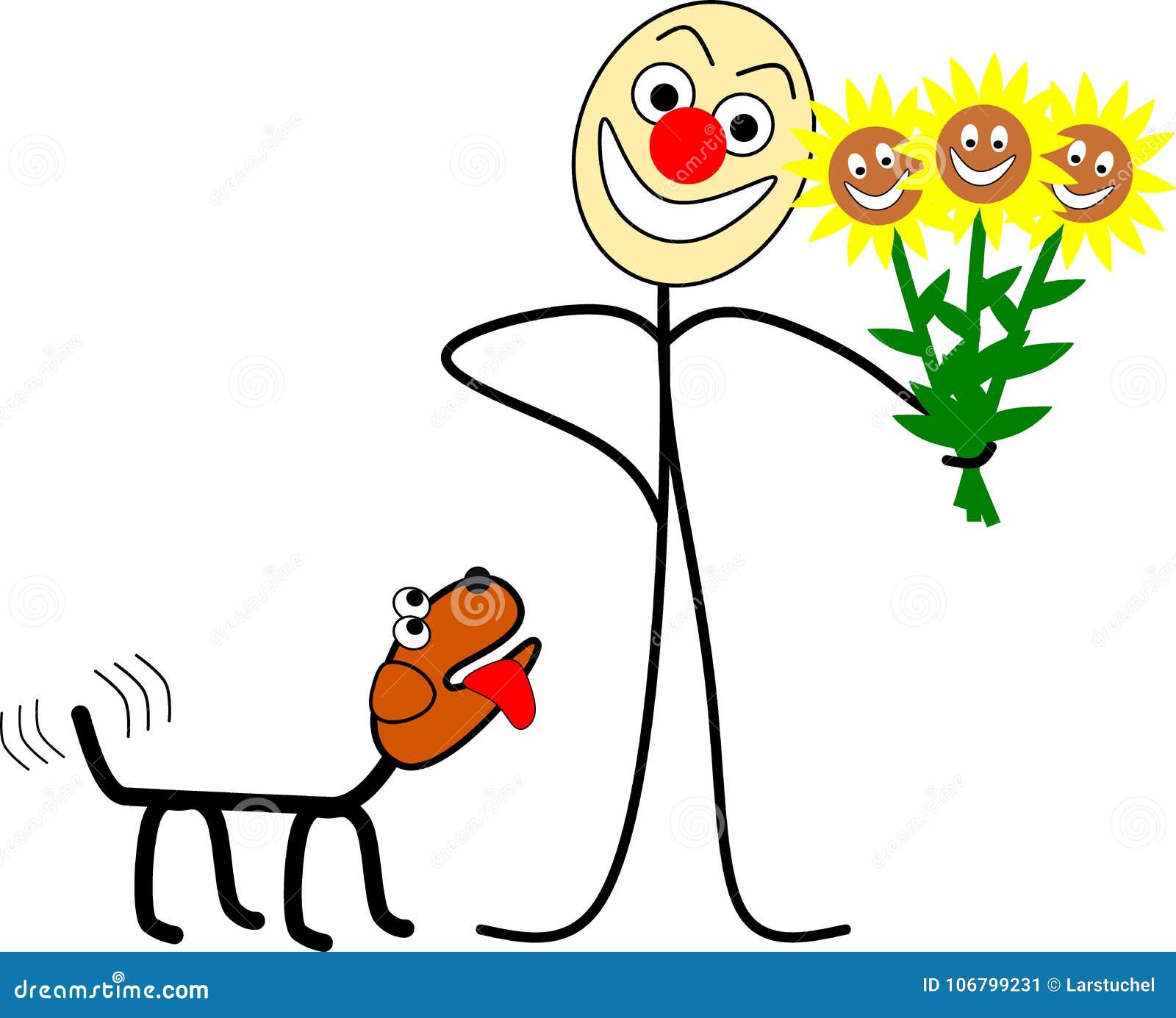 Funny Stick Figure with Flowers Stock Illustration - Illustration of ...
