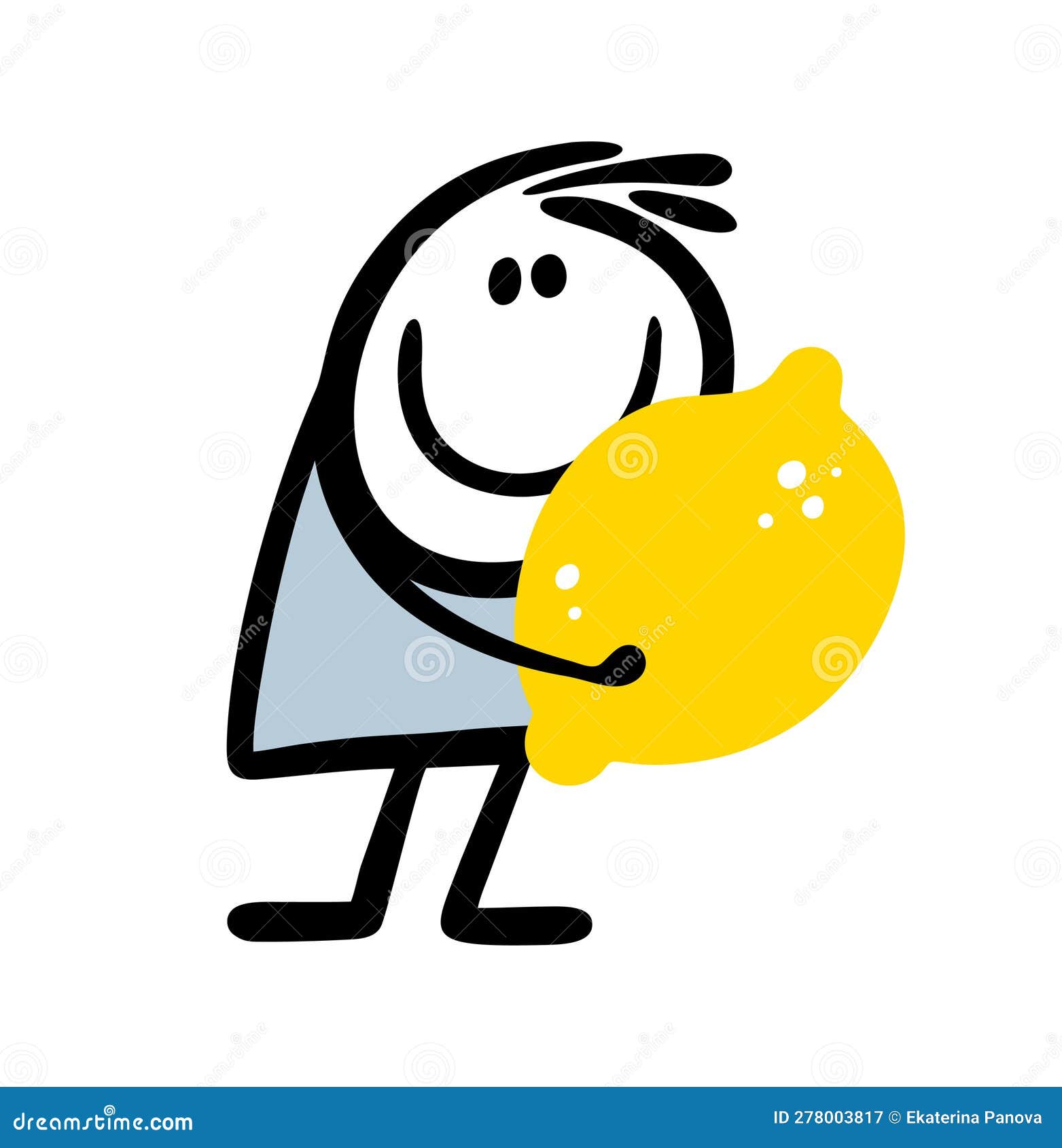 Funny Stickman Holds a Ripe Yellow Lemon in His Hands and Smiles ... Funny Stickman Holds a Ripe Yellow Lemon in His Hands and Smiles ...