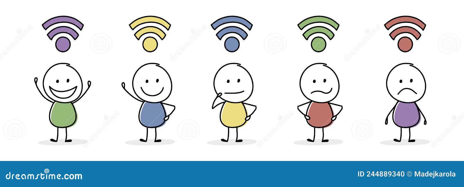 Funny Stickman with Internet Connection Symbol. Icons Set Stock Vector ...