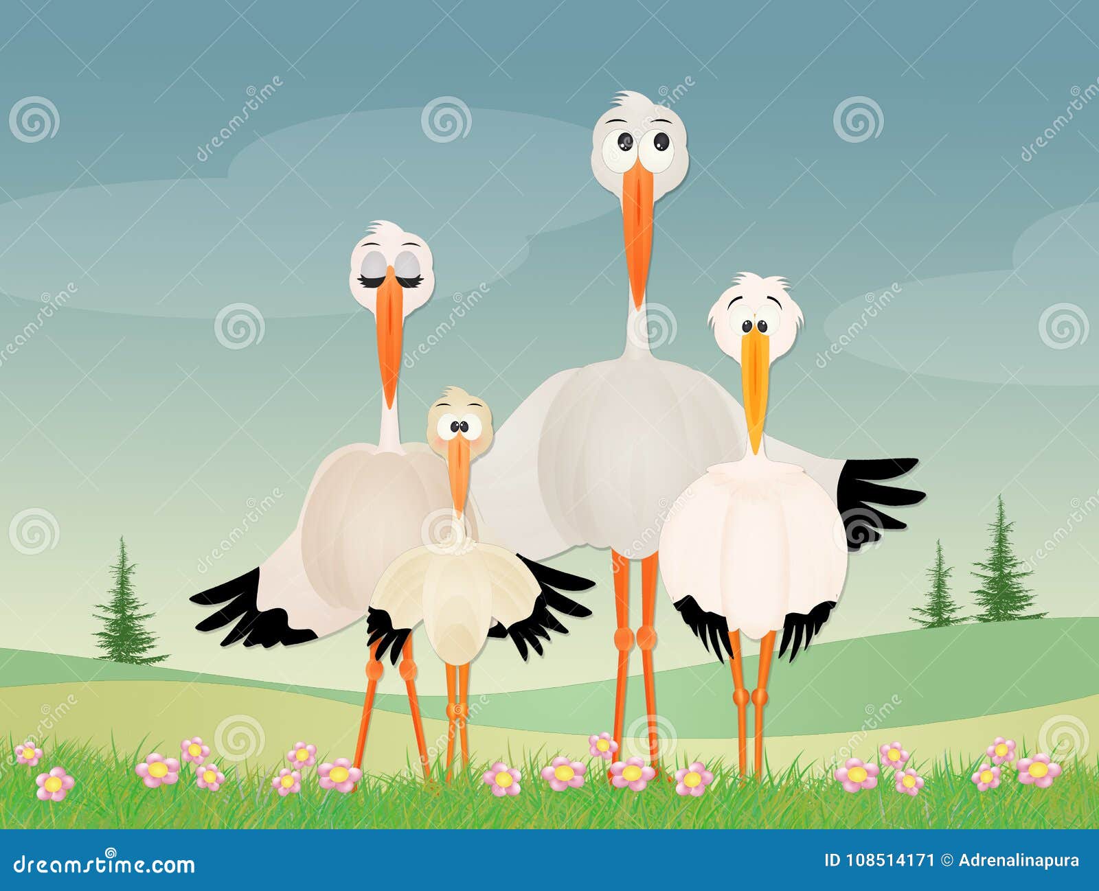 Family Of Storks. Silhouettes Of Birds Cartoon Vector | CartoonDealer ...