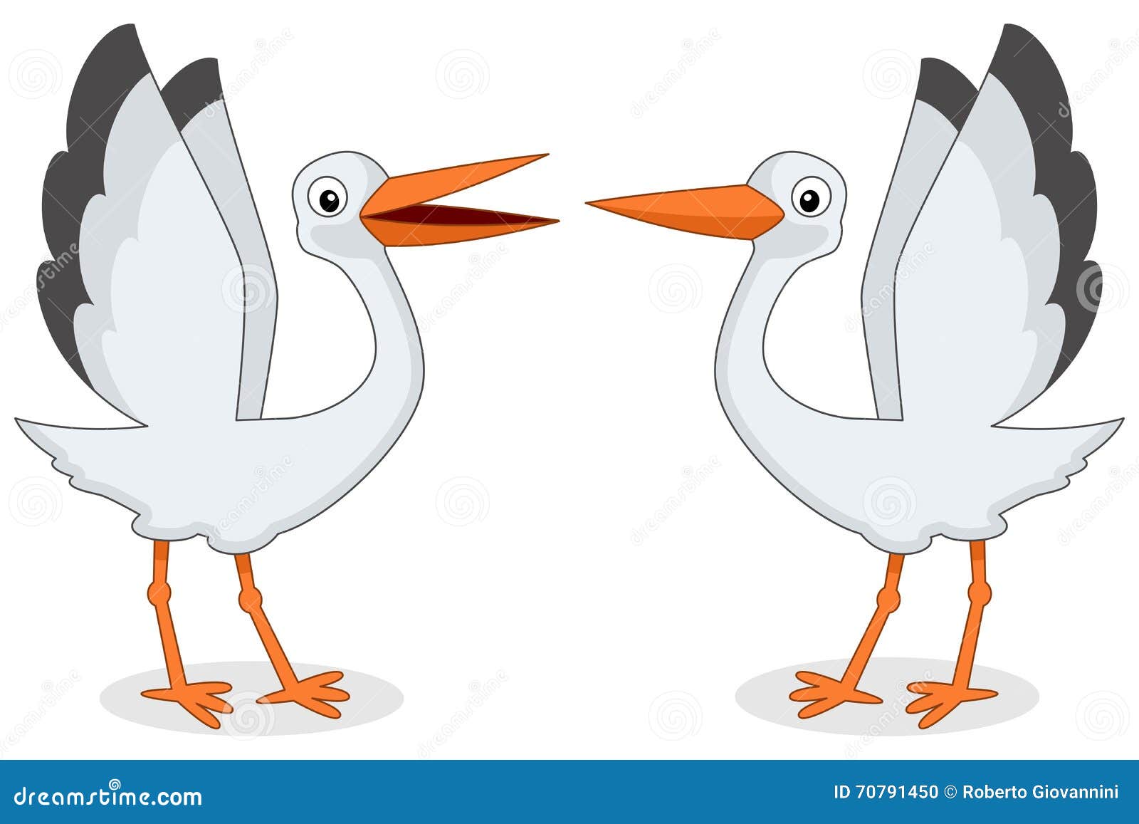 Funny Storks With Outstretched Wings Vector Illustration ...