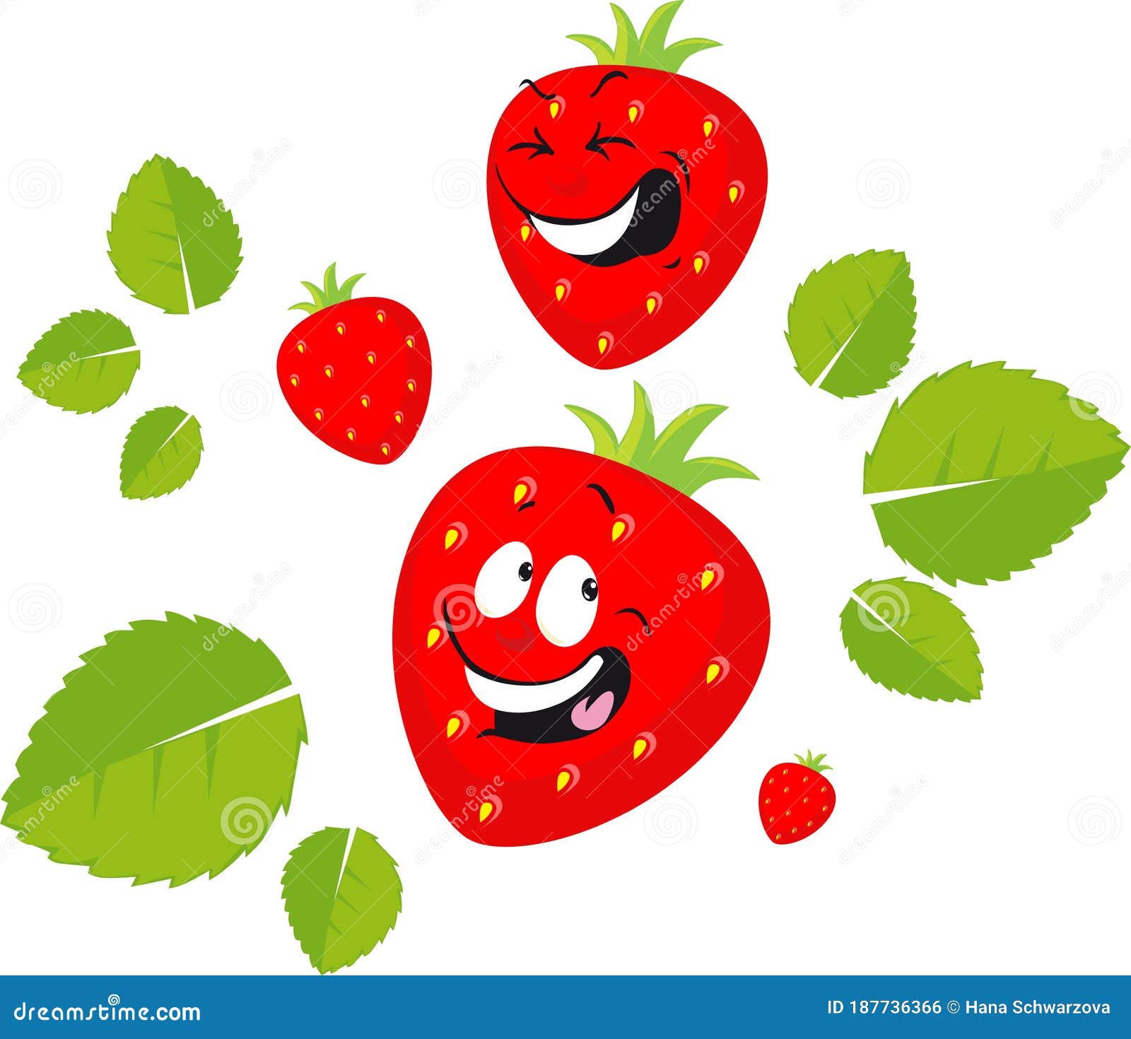 Strawberry Cartoon Line Art Outline Coloring Book Page For Kids Vector ...