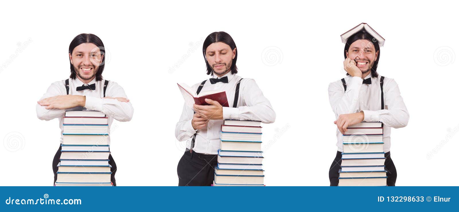 The Funny Student with Books Isolated on White Stock Image - Image of ...