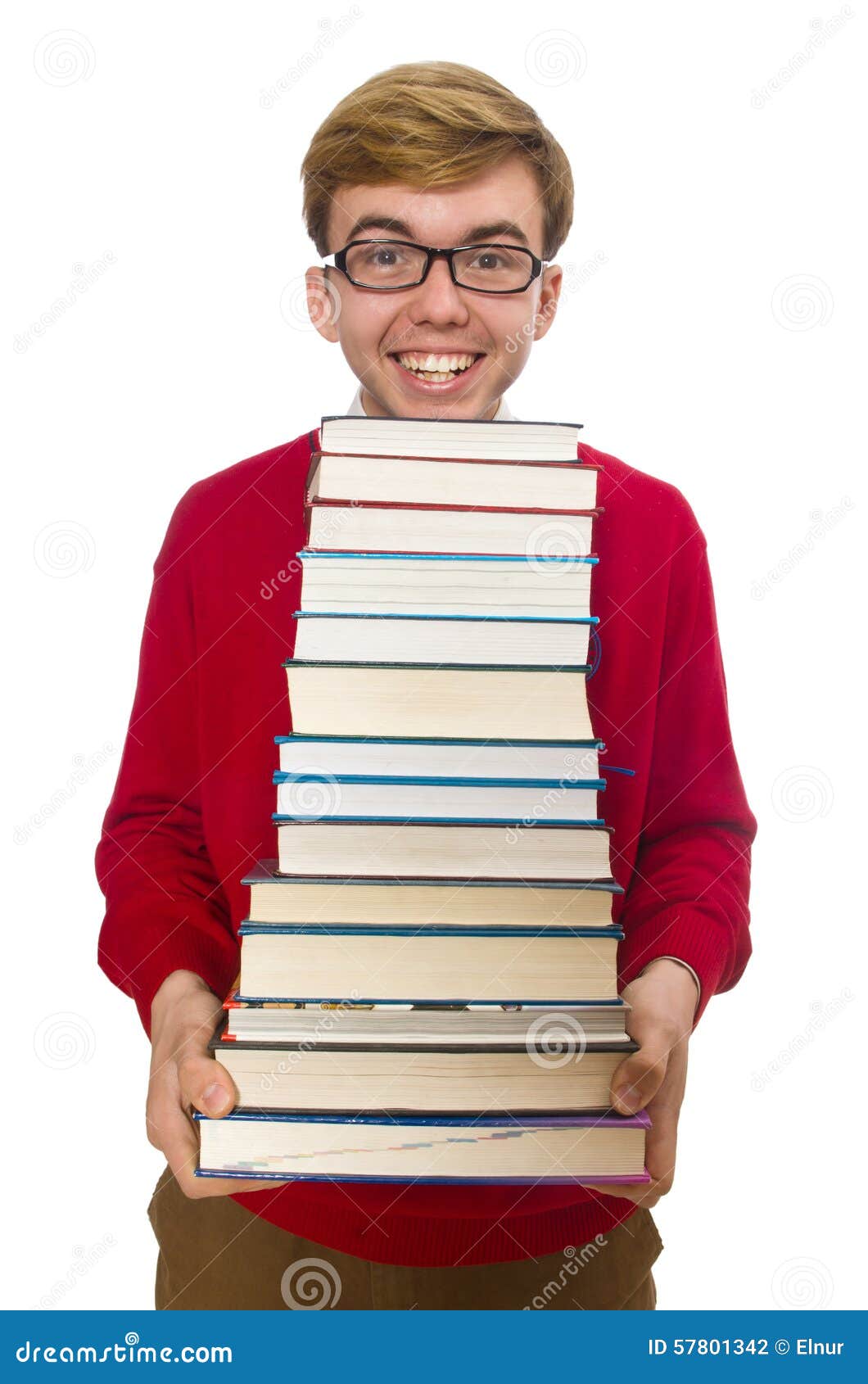 Funny Student with Books Isolated on White Stock Photo - Image of ...