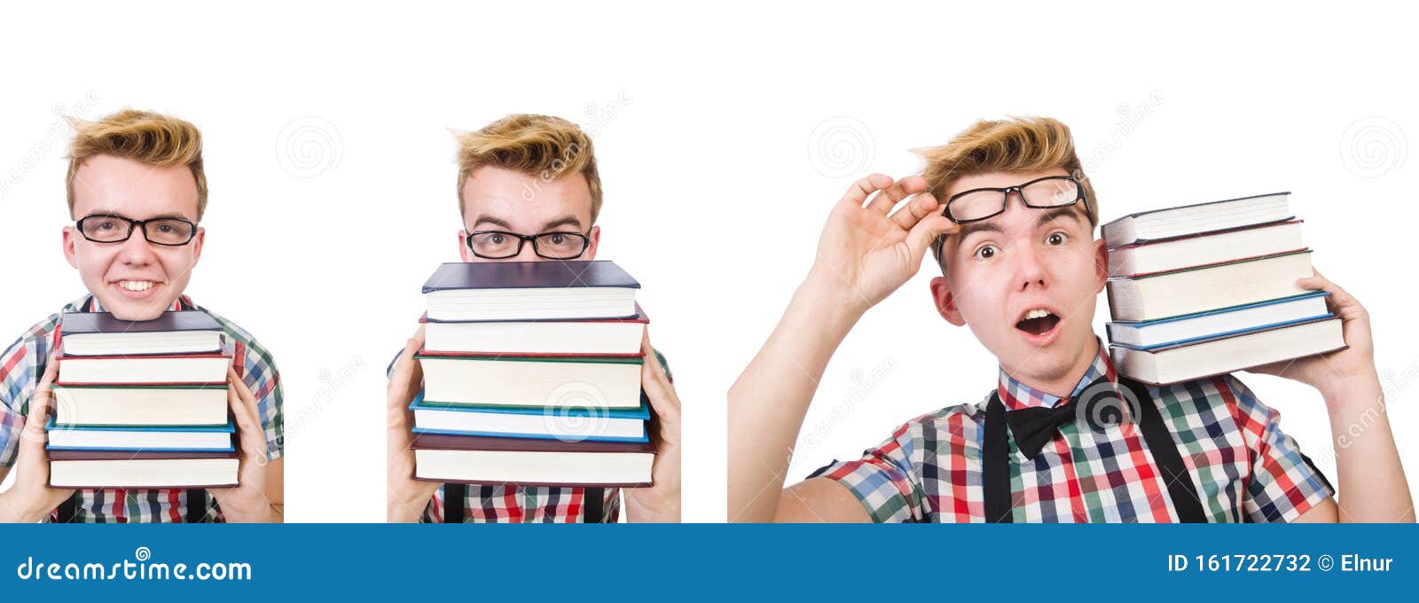 Funny Student with Stack of Books Stock Photo - Image of school ...