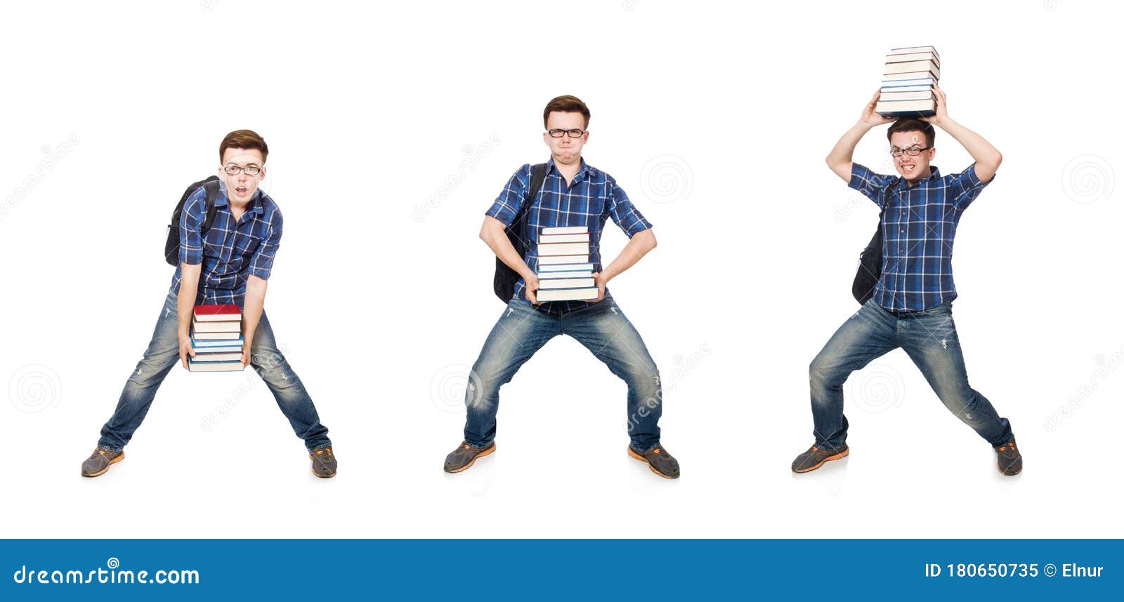 Funny Student with Stack of Books Stock Image - Image of humorous ...