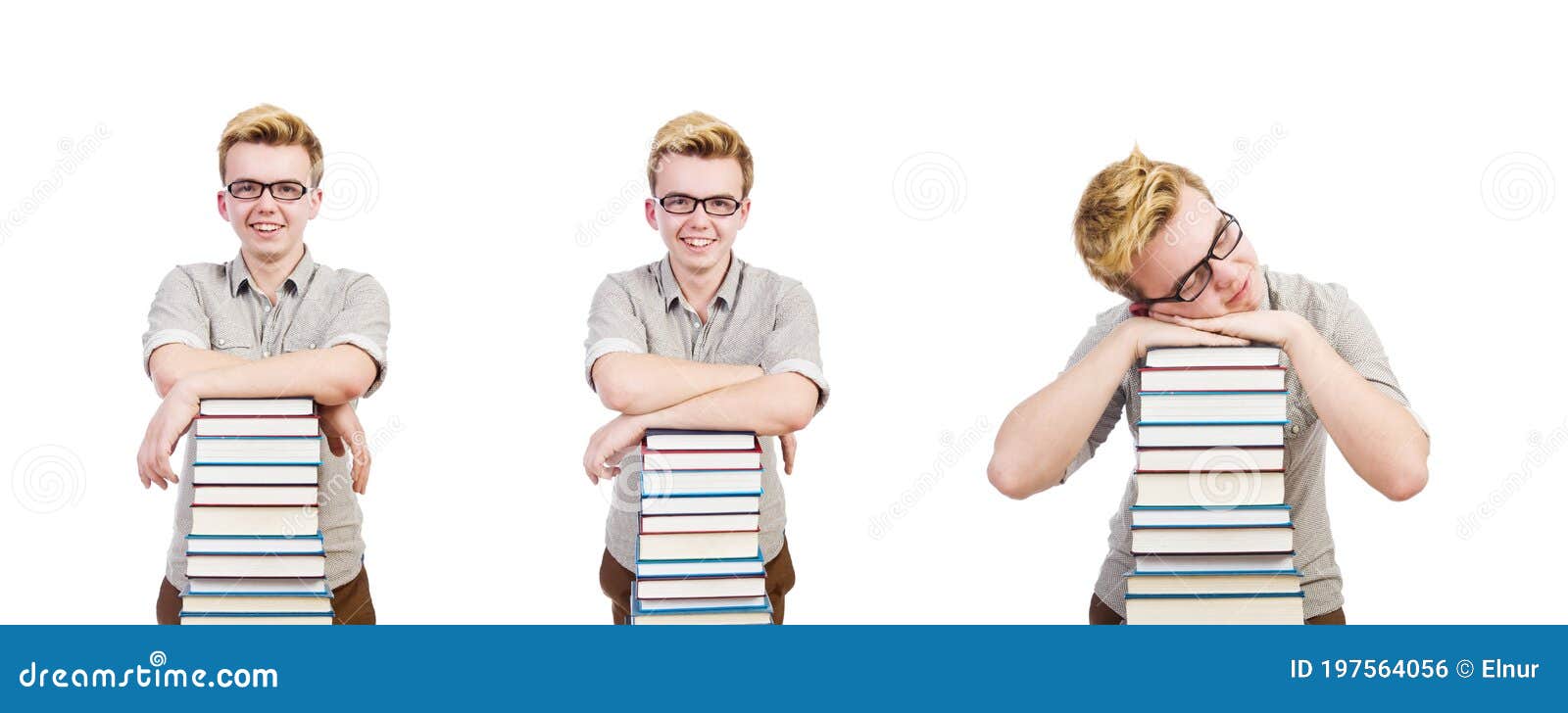 Funny Student with Stack of Books Stock Photo - Image of cheerful ...