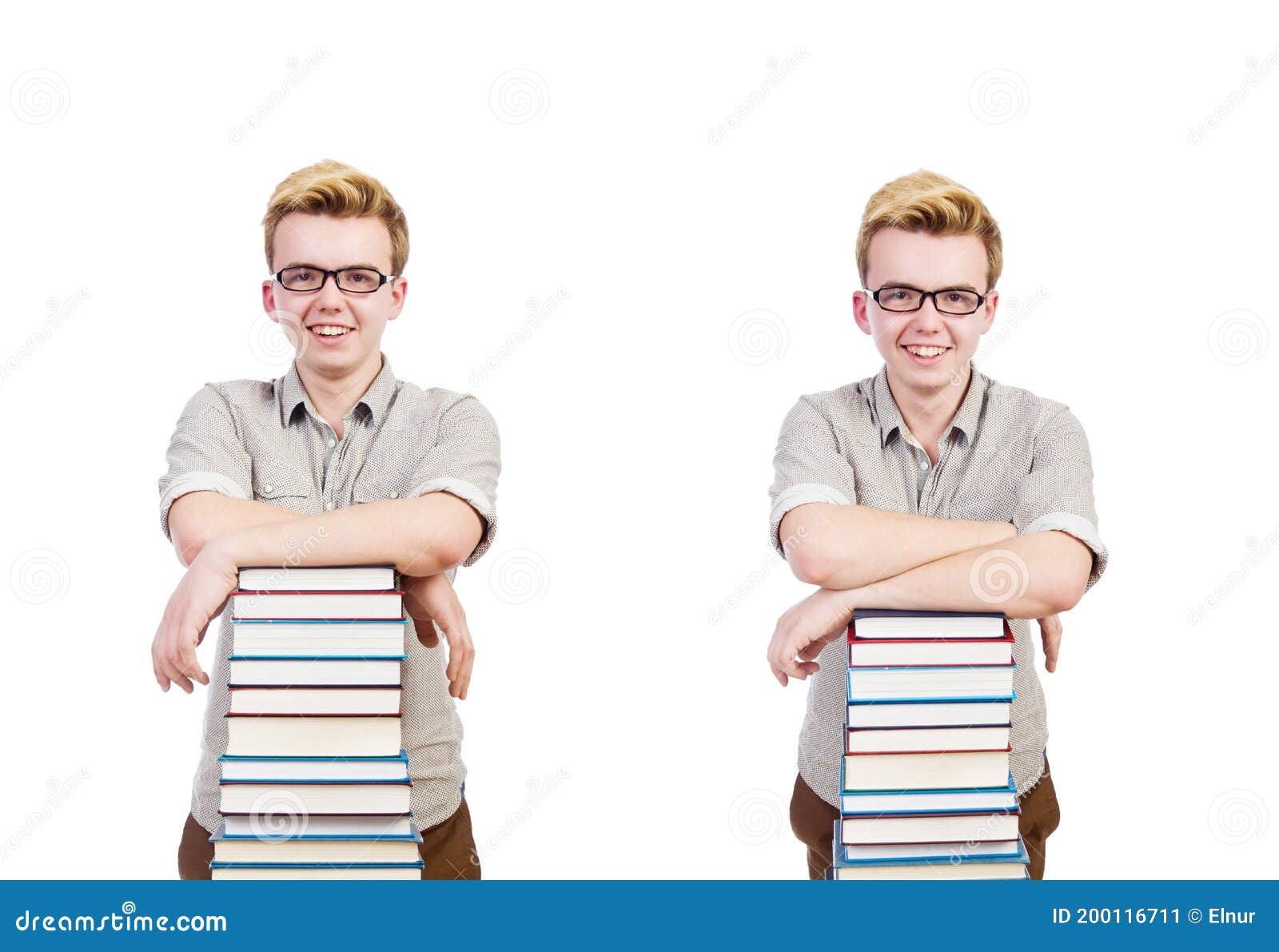 Funny Student with Stack of Books Stock Image - Image of learning ...