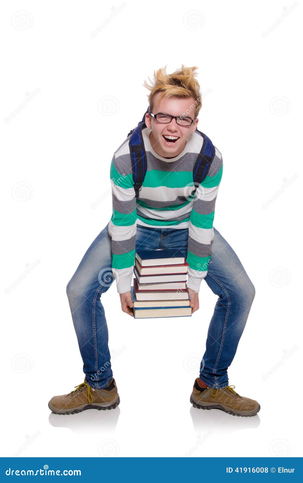 Funny student with stack stock photo. Image of isolated - 41916008