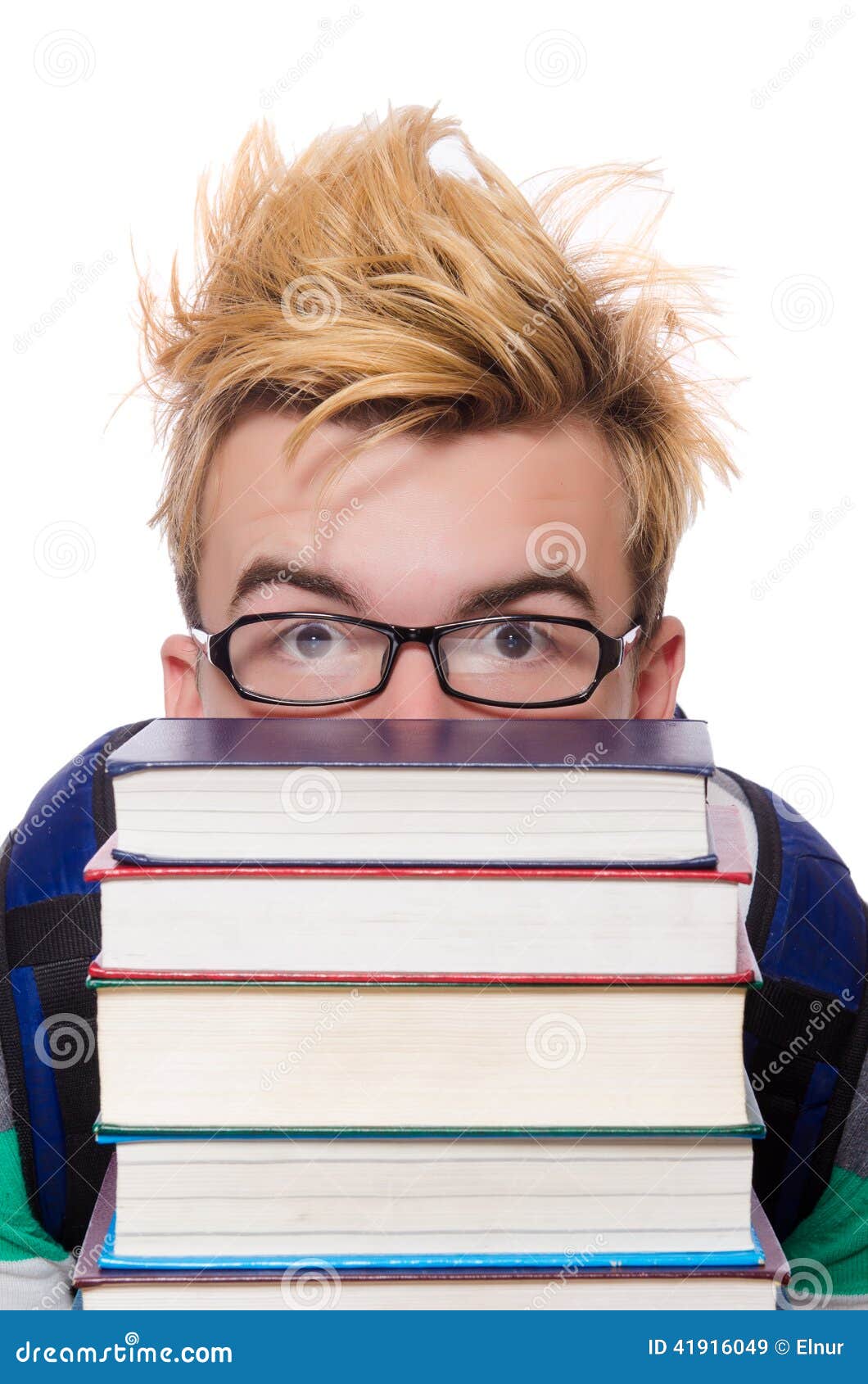 Funny student with stack stock image. Image of casual - 41916049