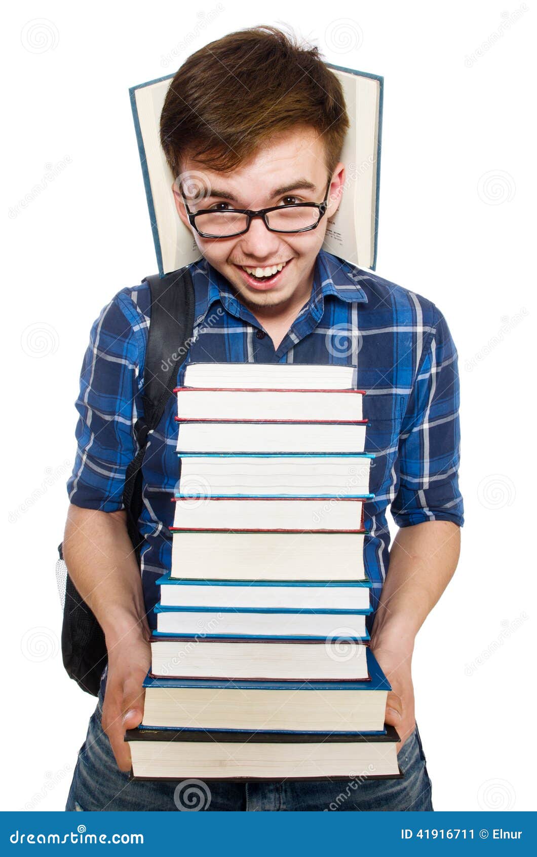 Funny student with stack stock image. Image of humorous - 41916711
