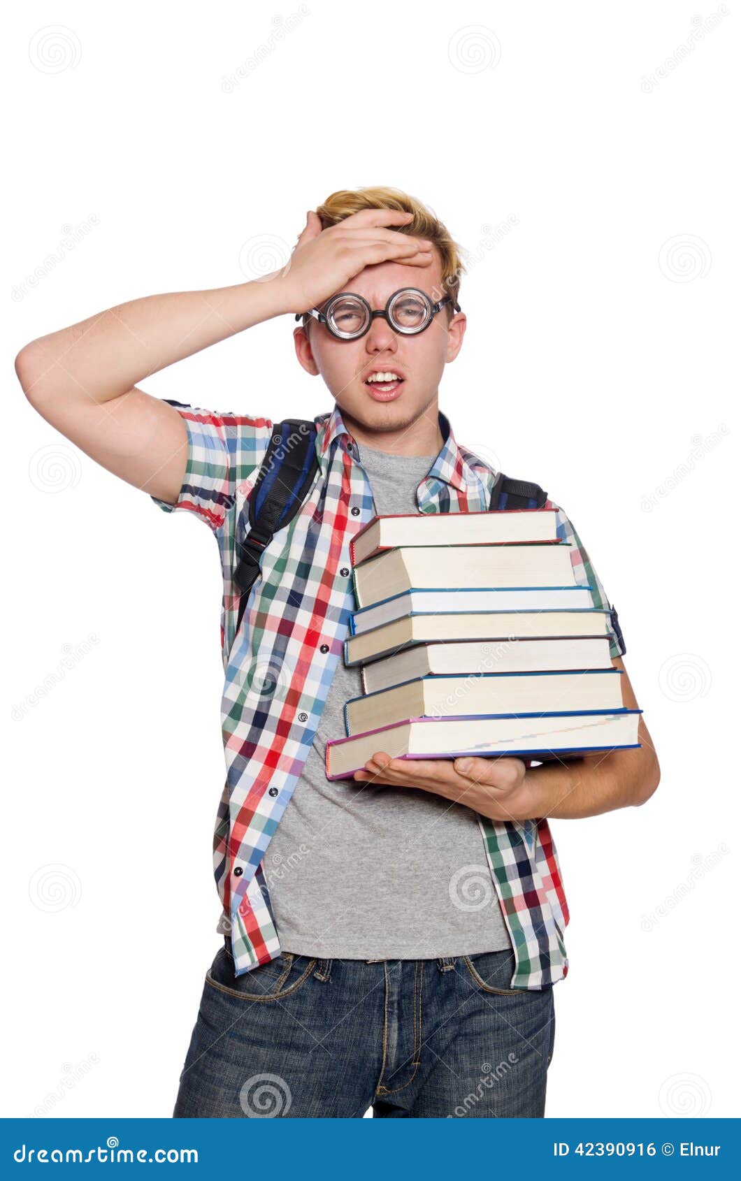 Funny student with stack stock photo. Image of girl, cheerful - 42390916