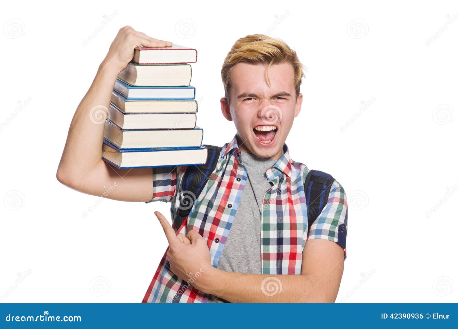 Funny student with stack stock photo. Image of adult - 42390936