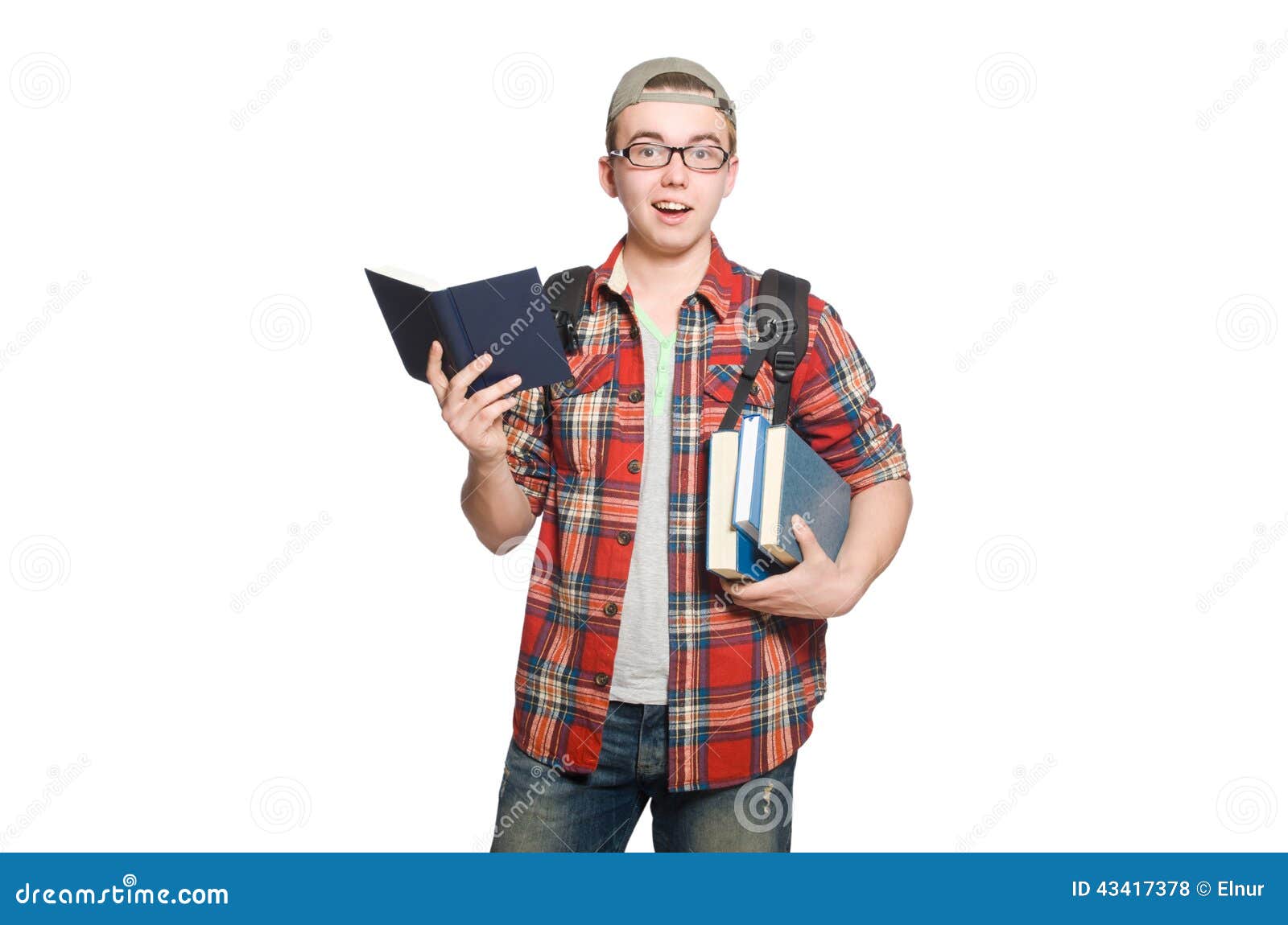 Funny student with stack stock photo. Image of learning - 43417378