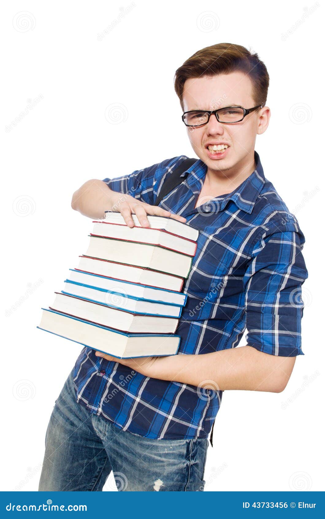 Funny student with stack stock photo. Image of reading - 43733456