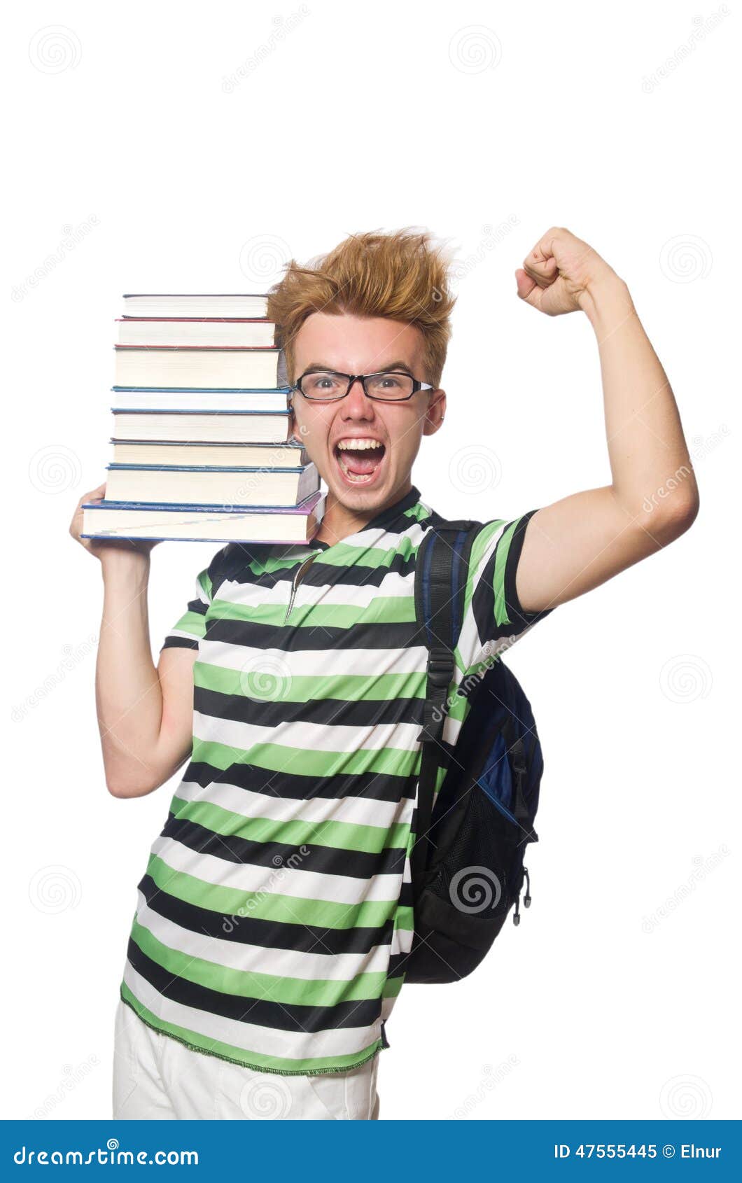 Funny student with stack stock image. Image of graduate - 47555445