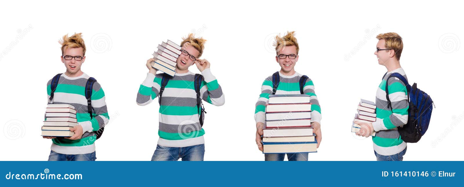 Funny Student with Stack of Books Stock Photo - Image of holding ...