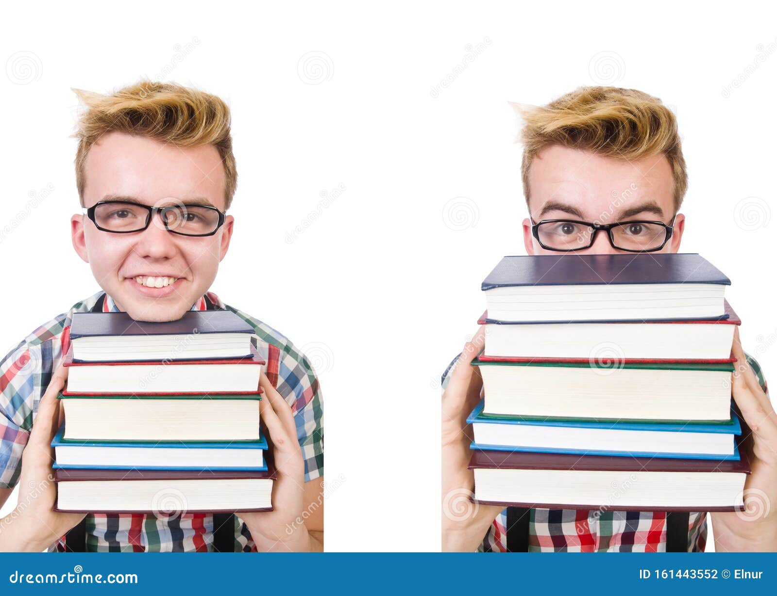 Funny Student with Stack of Books Stock Photo - Image of funny ...