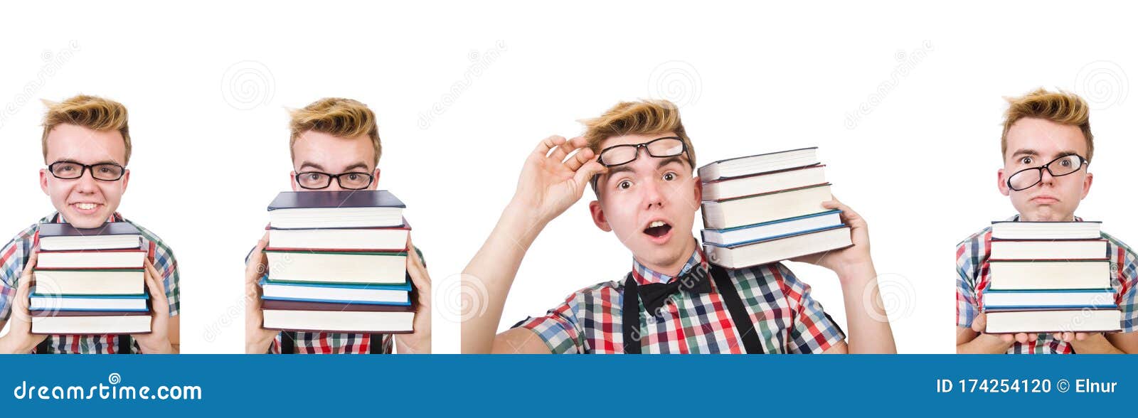 Funny Student with Stack of Books Stock Photo - Image of back, cheerful ...