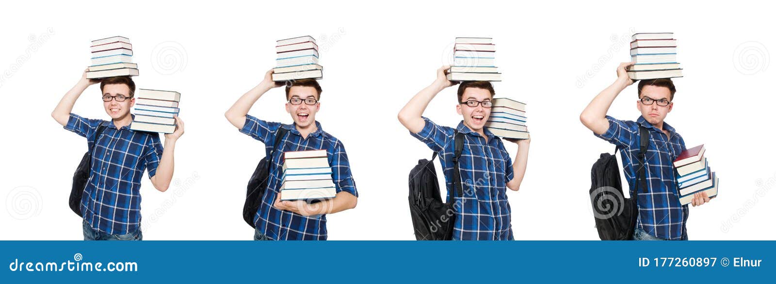 Funny Student with Stack of Books Stock Image - Image of collection ...