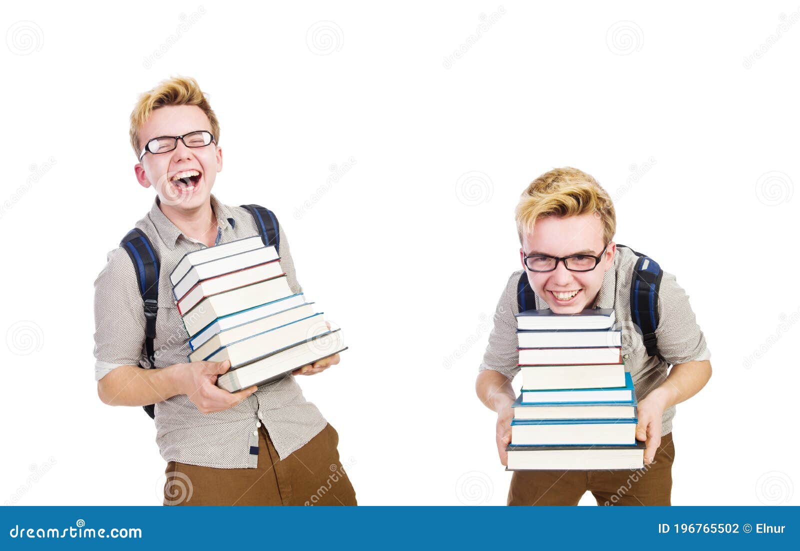 Funny Student with Stack of Books Stock Photo - Image of reading ...