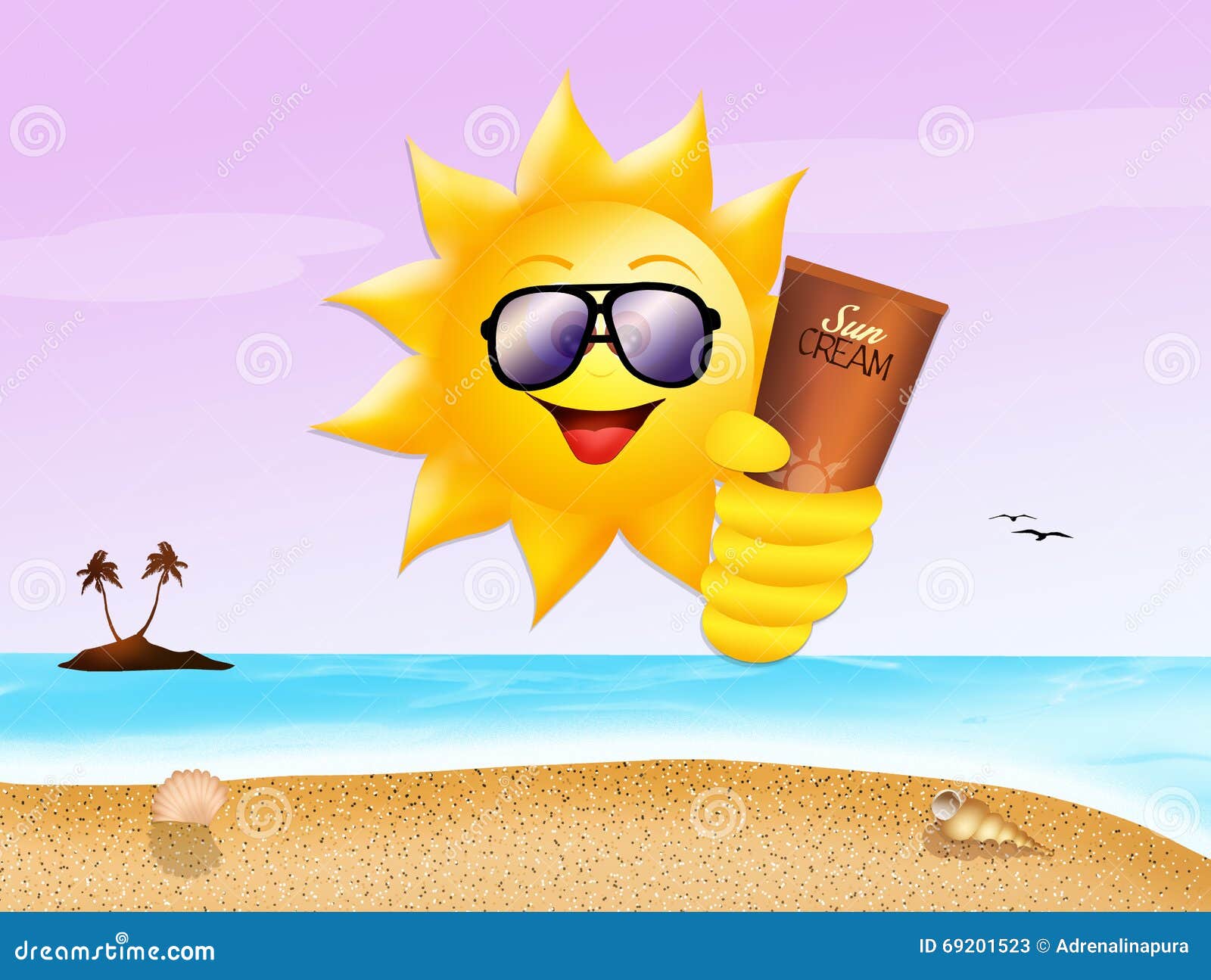 Funny sun with sunscreen stock illustration. Illustration of sunscreen ...