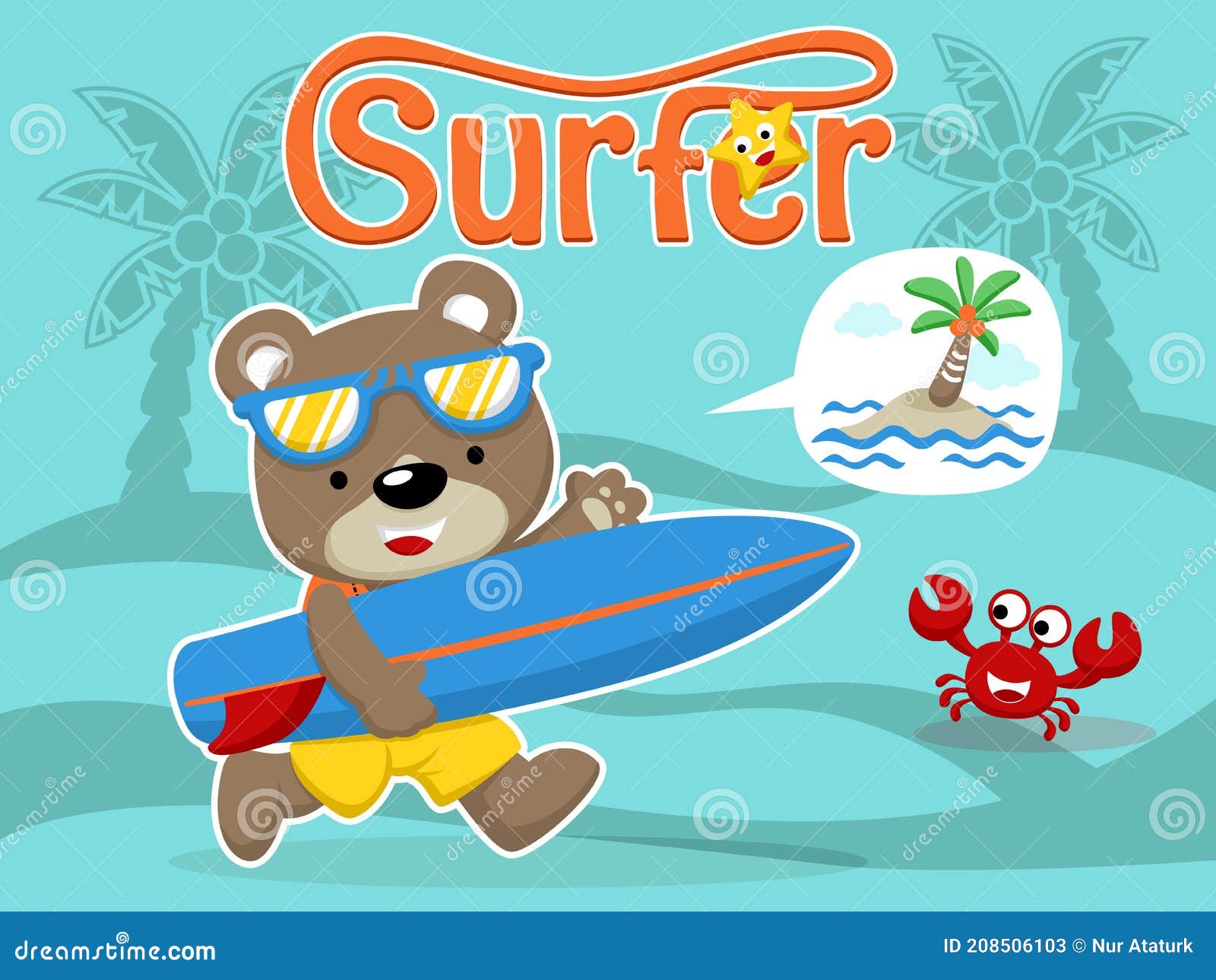 Funny Surfer Cartoon Vector with Little Friends Stock Vector ...