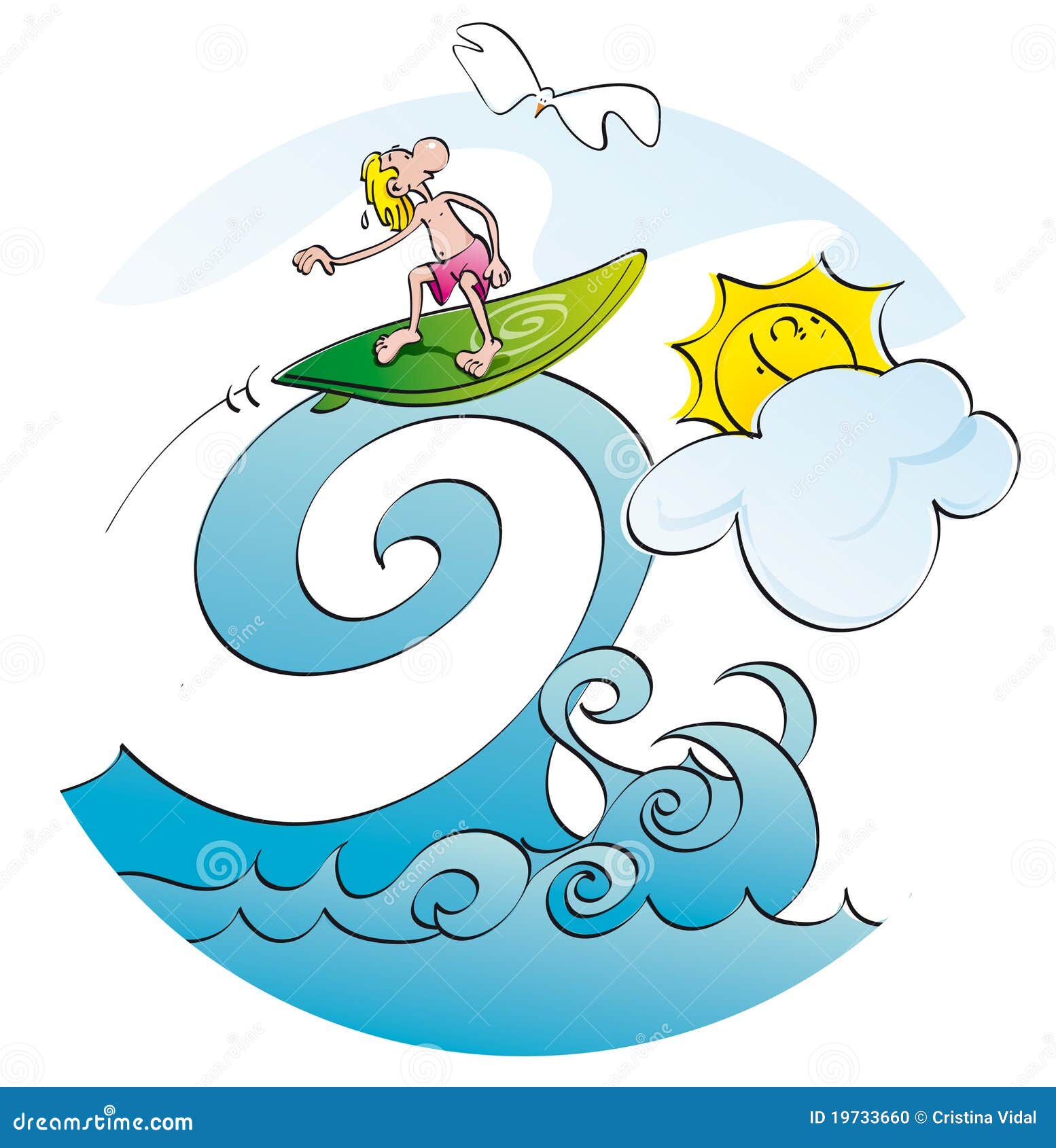 Funny surfer on a wave stock illustration. Illustration of pleasure ...