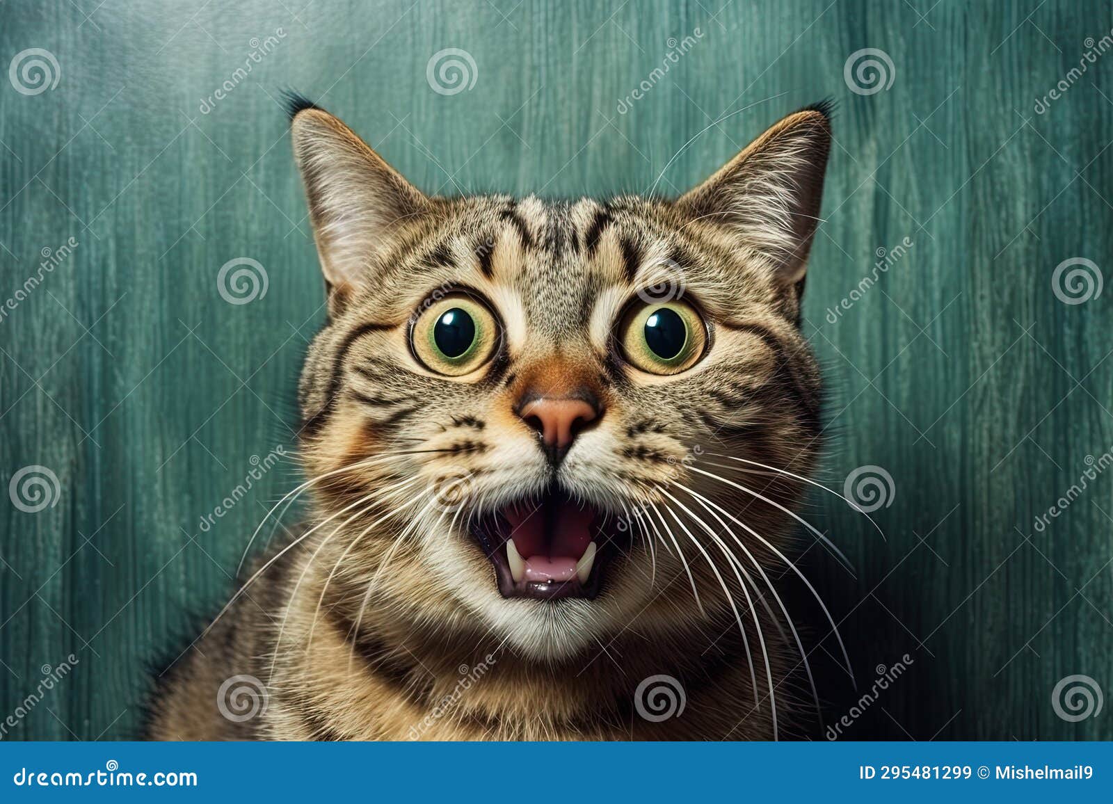 Funny Surprised Frightened Cat on Green Background. Stock Illustration ...